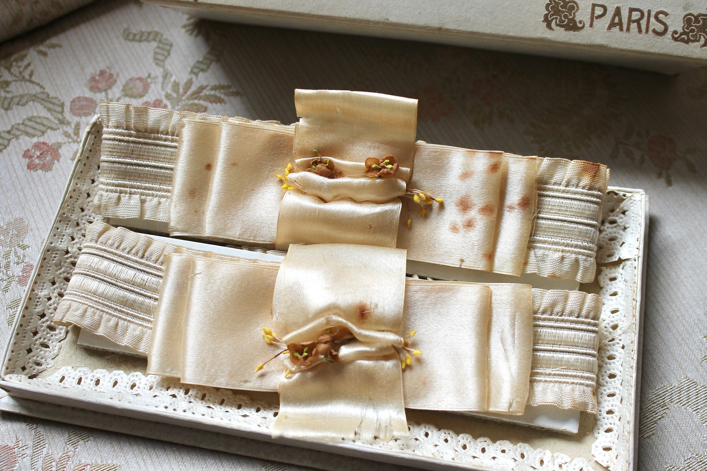 Antique French Silk Garters in Original Box, Edwardian Bridal Garters ...