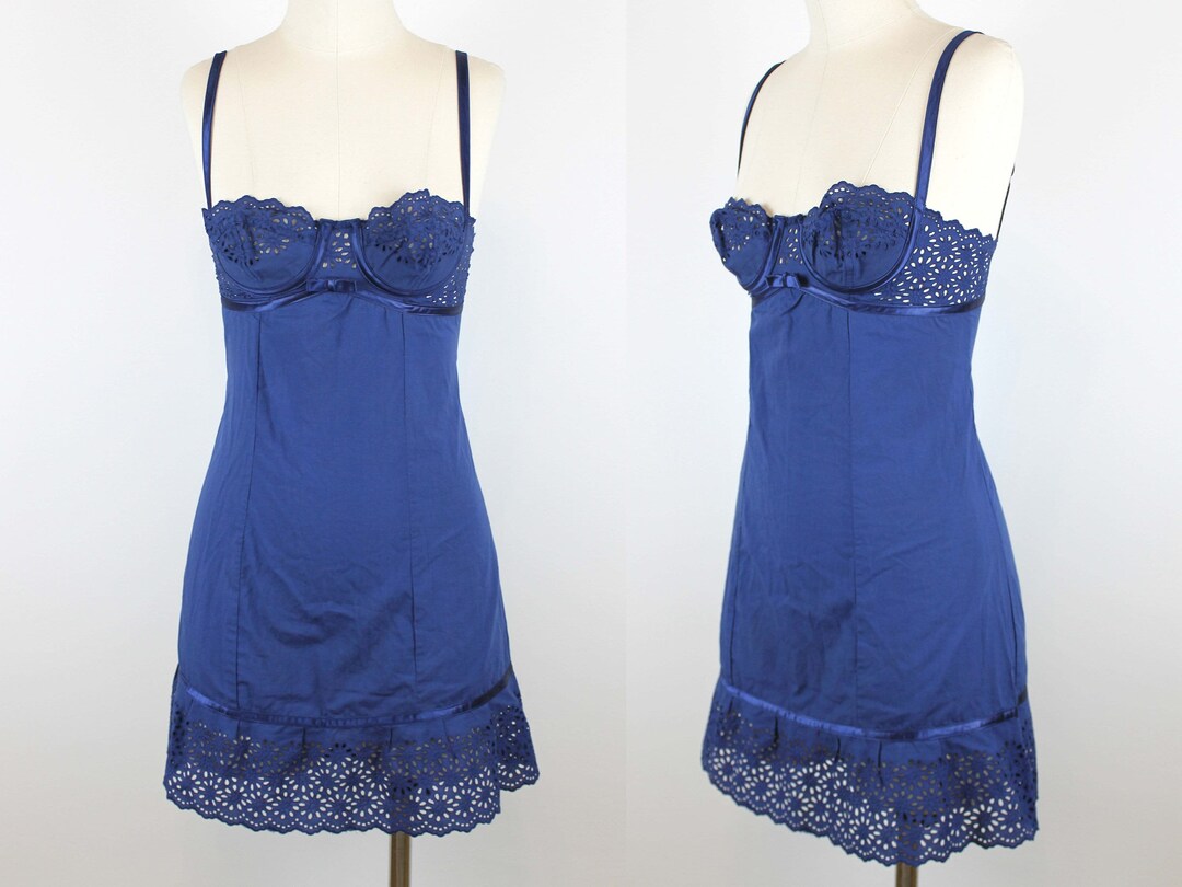 1960's Vintage charmereine Blue Cotton Babydoll, Lace Bra Nightgown ...