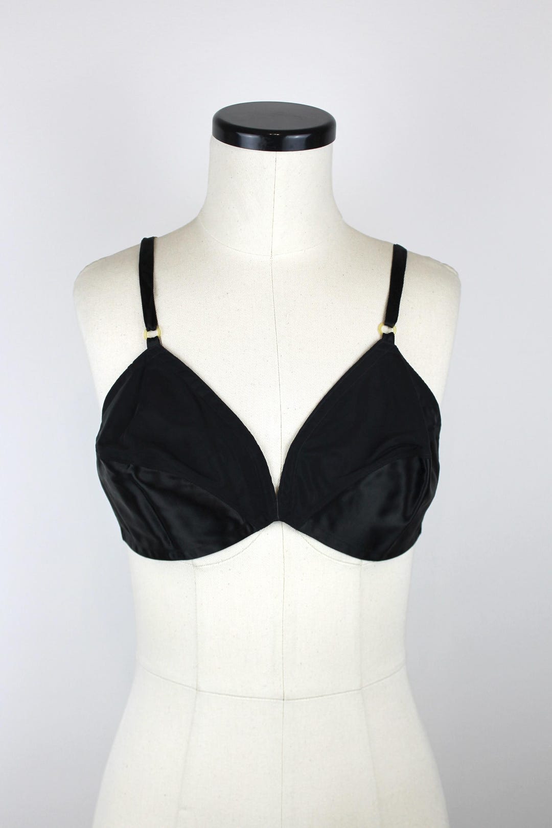1950s Vintage Black Satin Bra "rose Marie", Vintage Satin Bra, Pointed ...