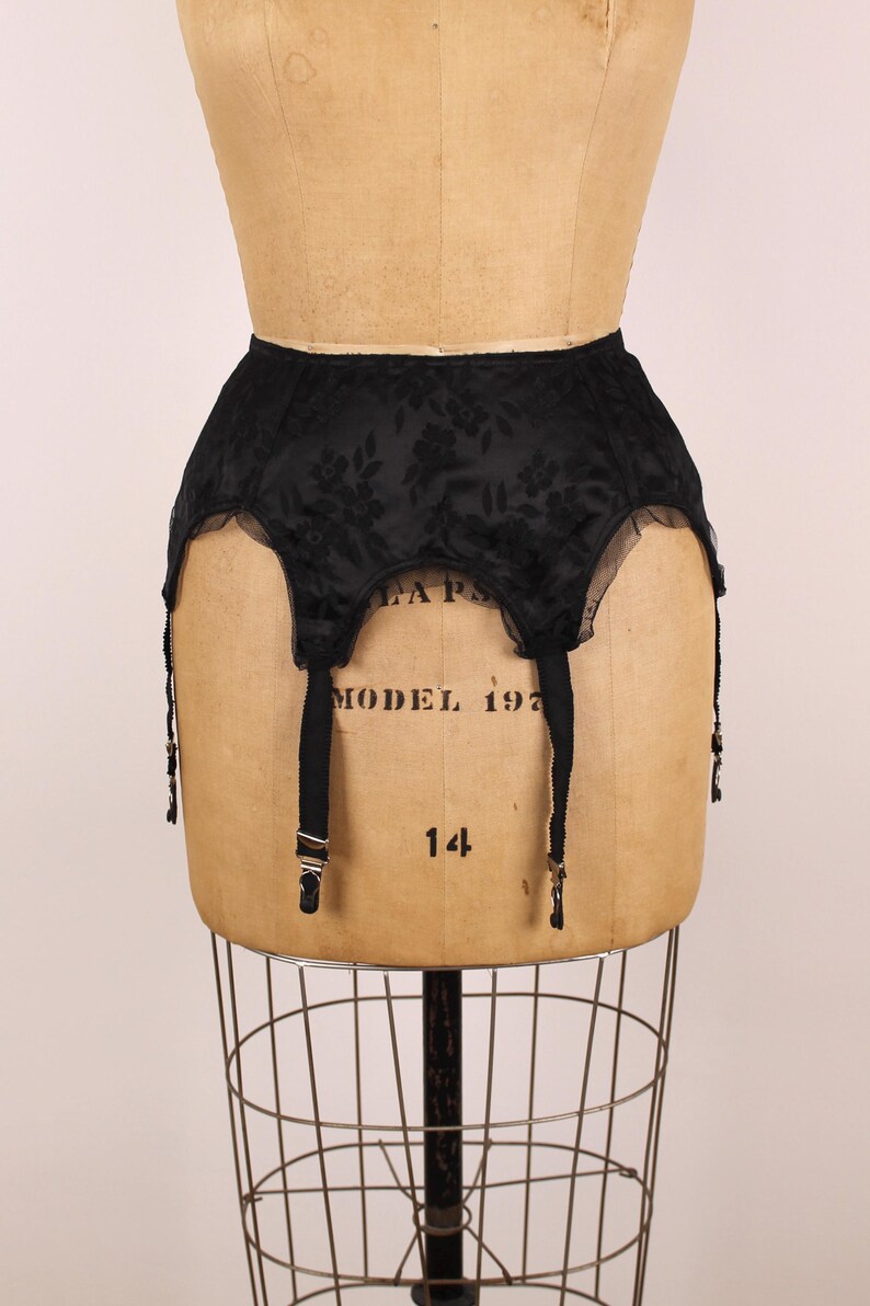 1950's Vintage Black Satin Girdle , Vintage Lace Garter Belt, Suspender ...