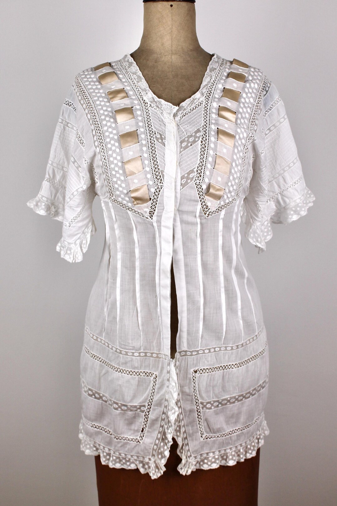 AS IS 1900s Antique Cotton and Lace Matinee, Antique Lace Peignoir ...