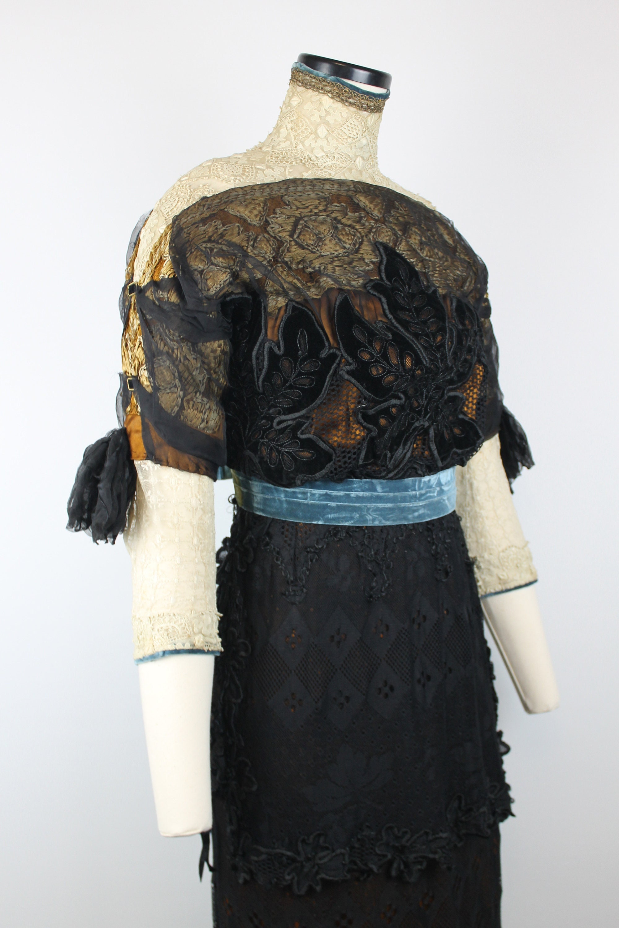 1910s Black Lace Antique Gown by M-mes Vernier-mistral, Maple Leaf ...