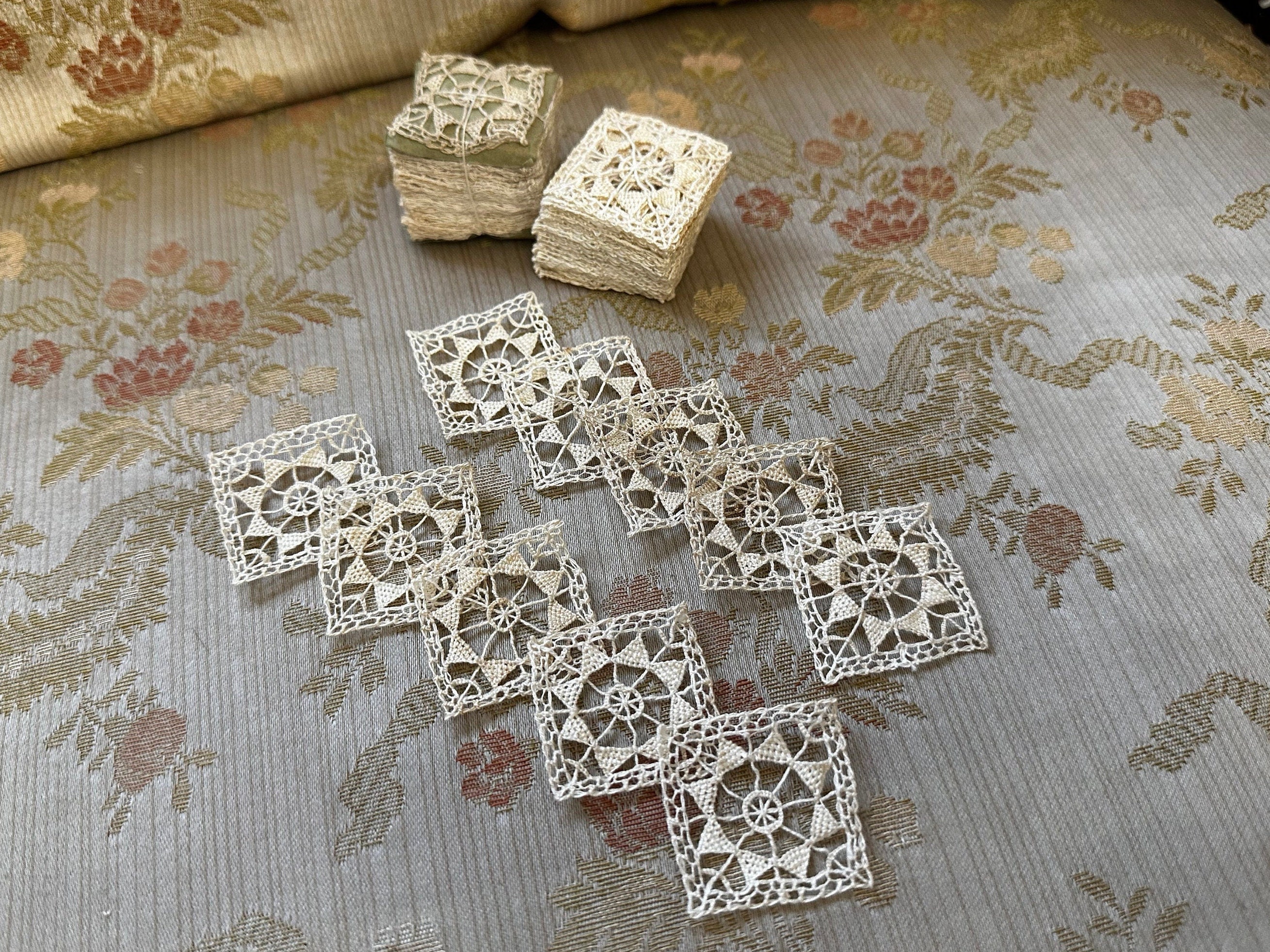 Lot of 50 Vintage Square Lace Inserts, Antique Cotton Lace, Applique ...