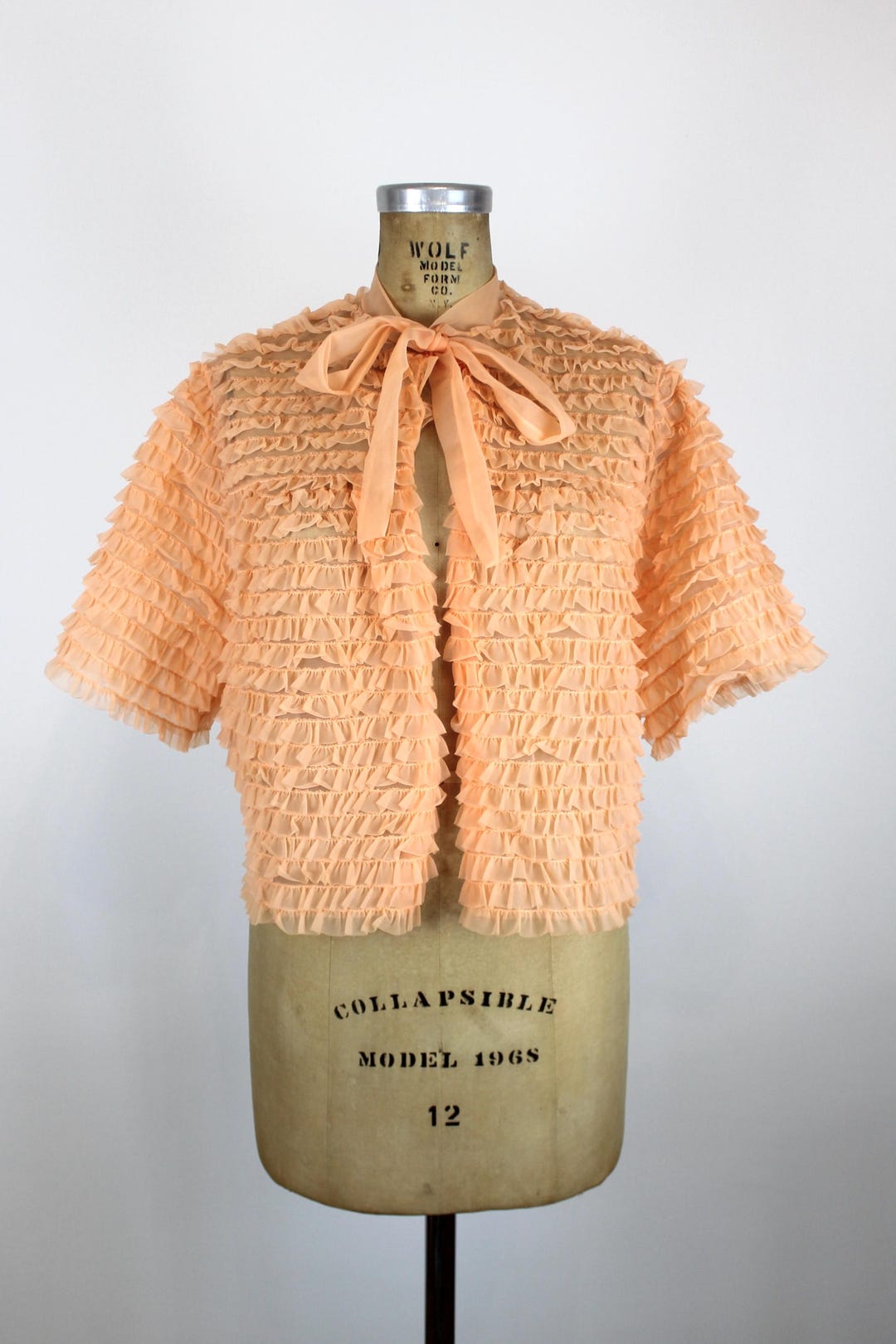 1960's Vintage Orange Nylon Ruffle Bolero, Orange Boudoir Jacket ...
