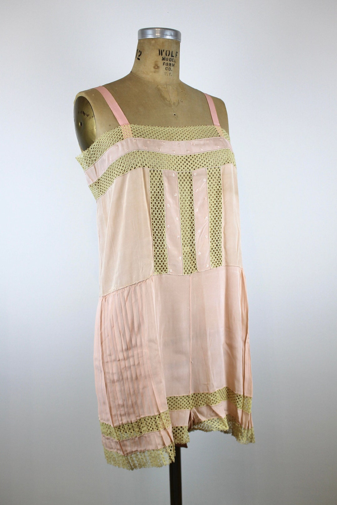1920s Vintage Pink Silk Romper With Lace Inserts, Antique Silk ...