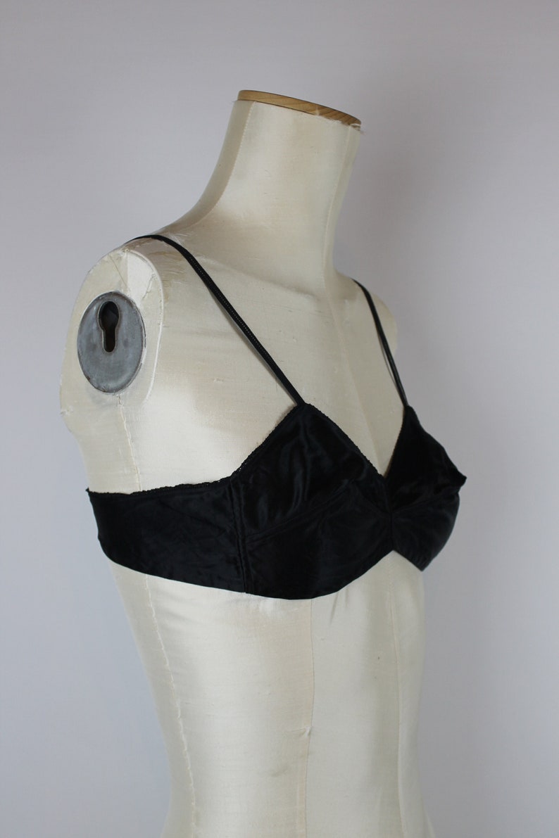 1940's Black Satin Bullet Bra, Vintage Spiral Stitch Bra, Pointed ...