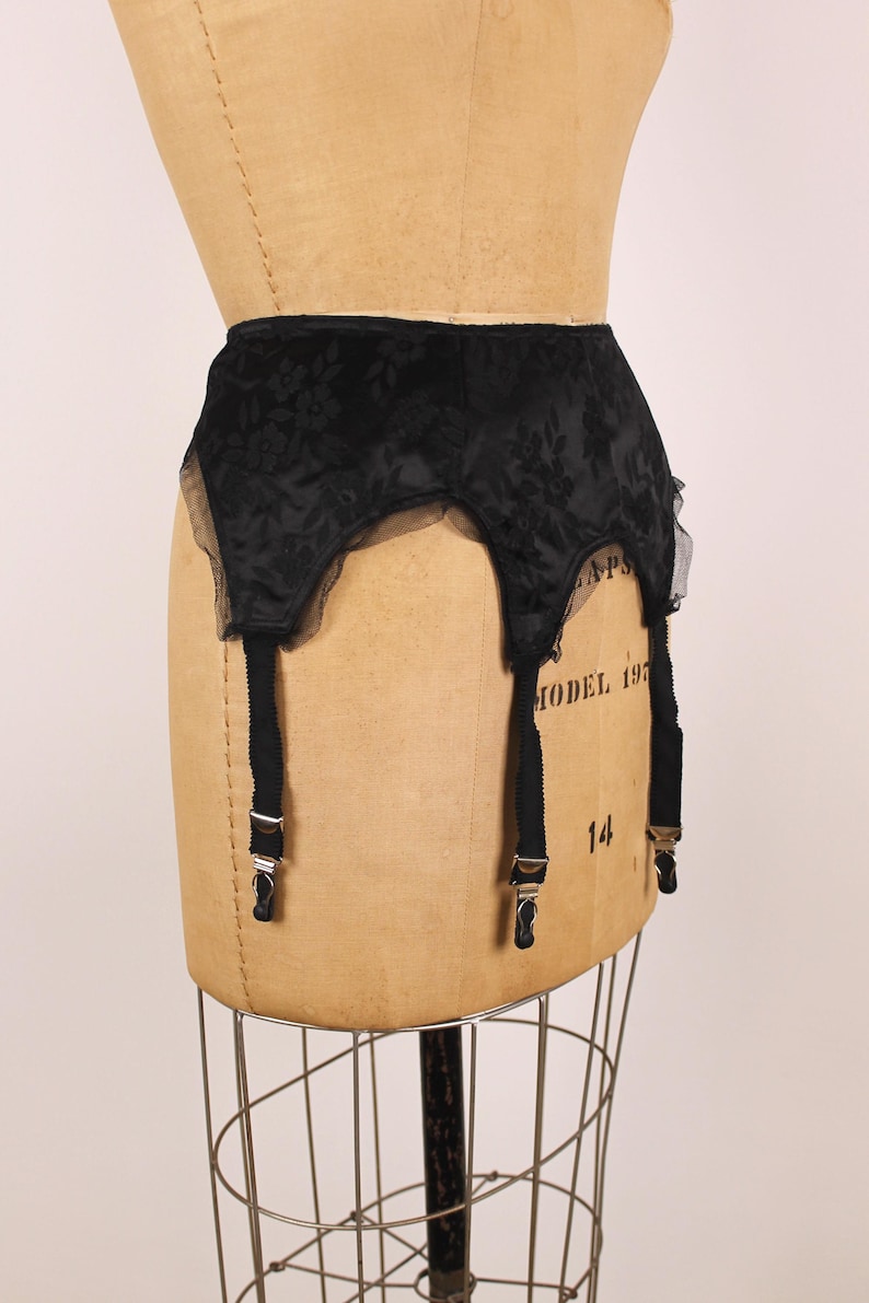 1950's Vintage Black Satin Girdle , Vintage Lace Garter Belt, Suspender ...