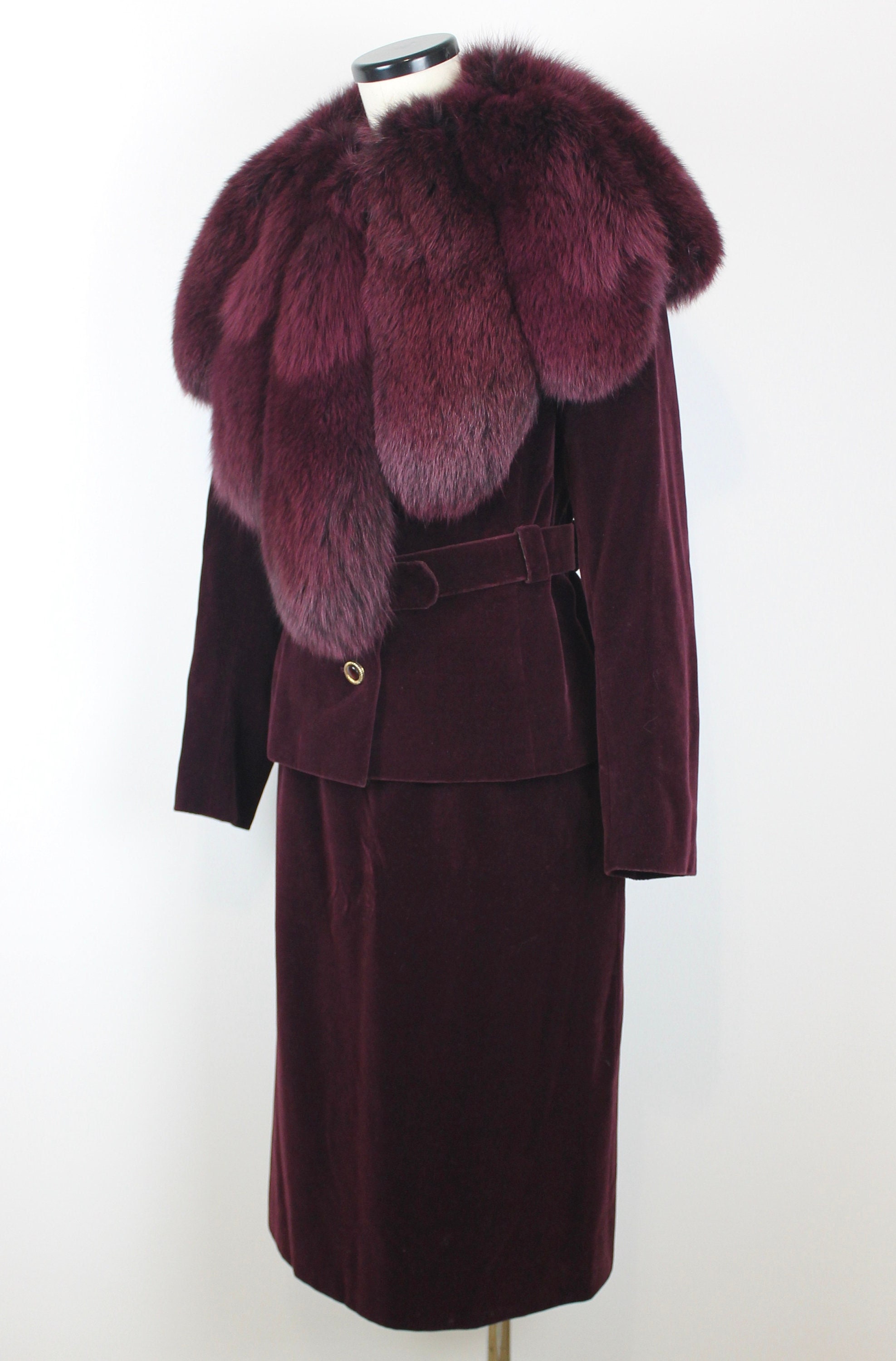 RARE 1980-90s SERGE LEPAGE Haute Couture Purple Velet Suit With Fox Fur ...