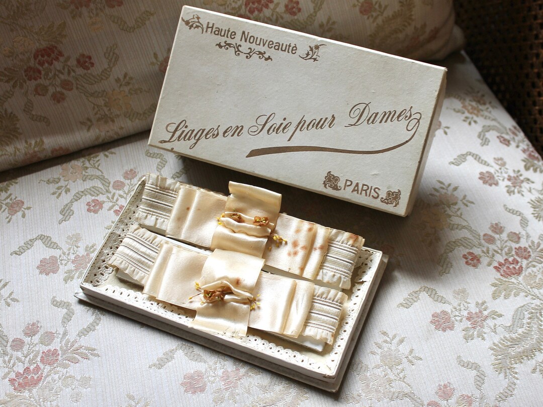 Antique French Silk Garters in Original Box, Edwardian Bridal Garters ...