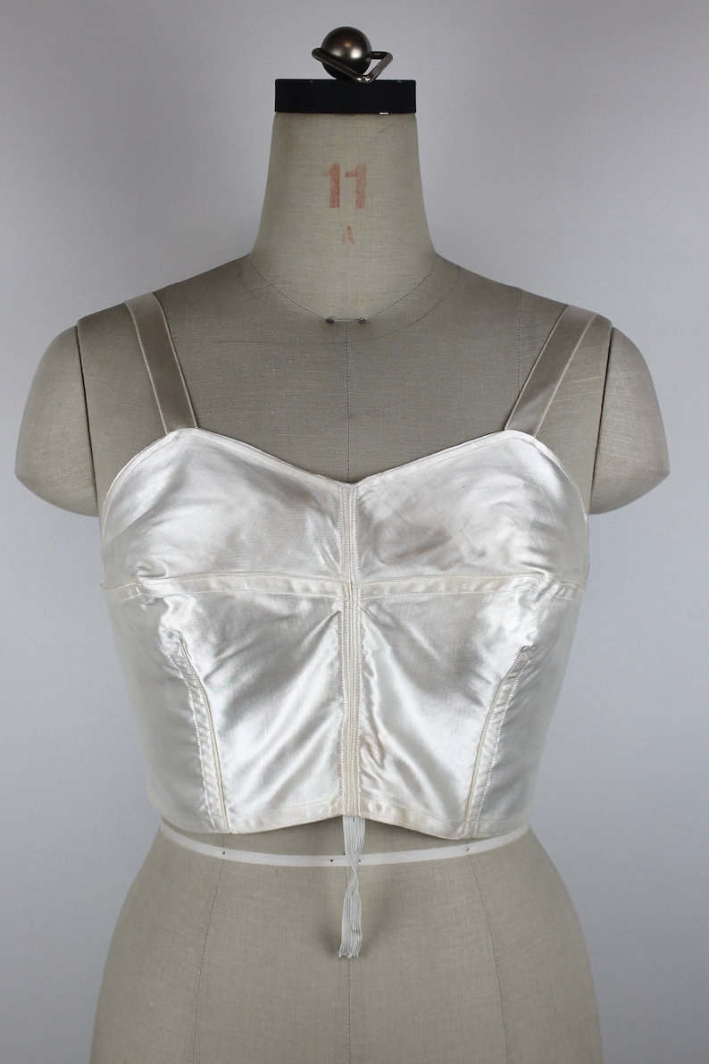 1950s Vintage Aveline White Satin Bra Dead Stock Vintage Bullet Bra Pointed Bra Burlesque