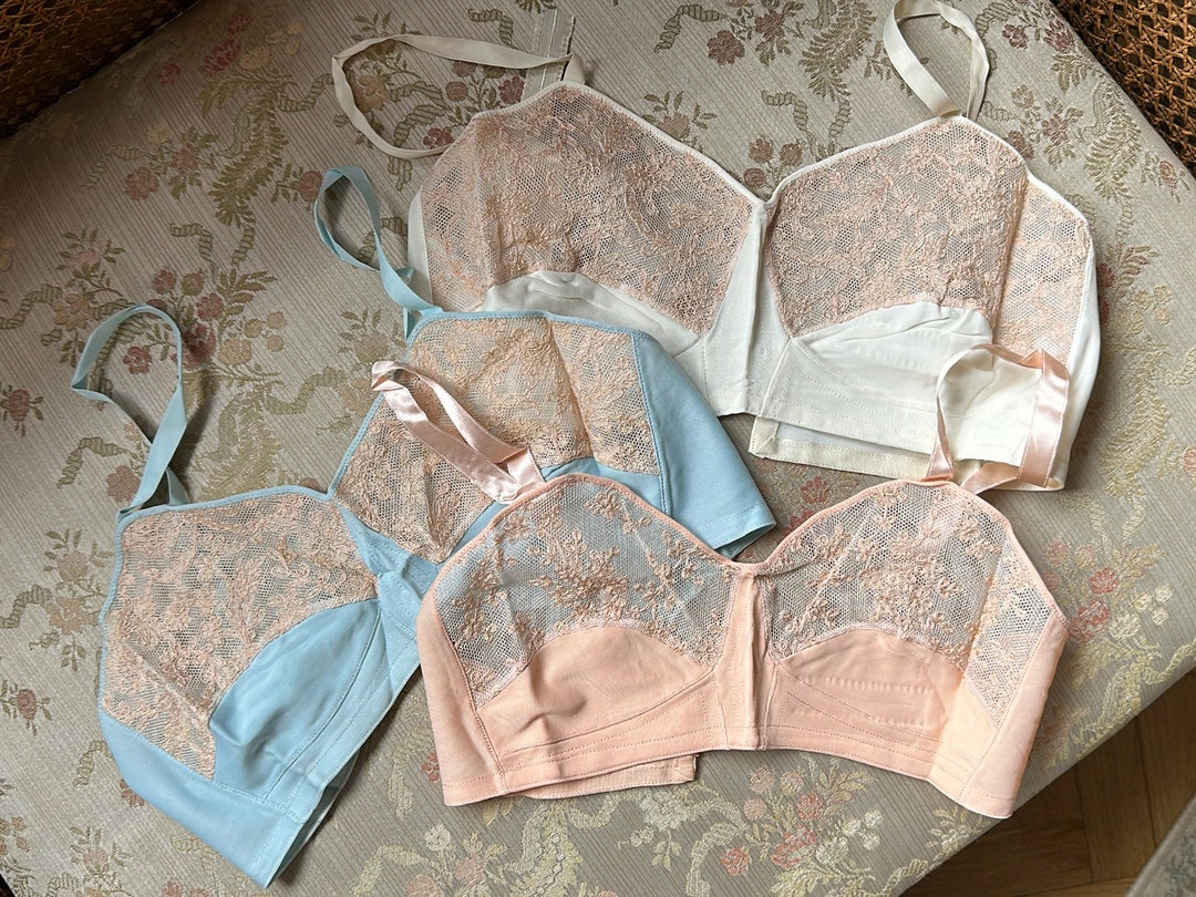 1930s Vintage Pink, Blue or White Rayon Tricot Bra, 1930s Pink Lace ...