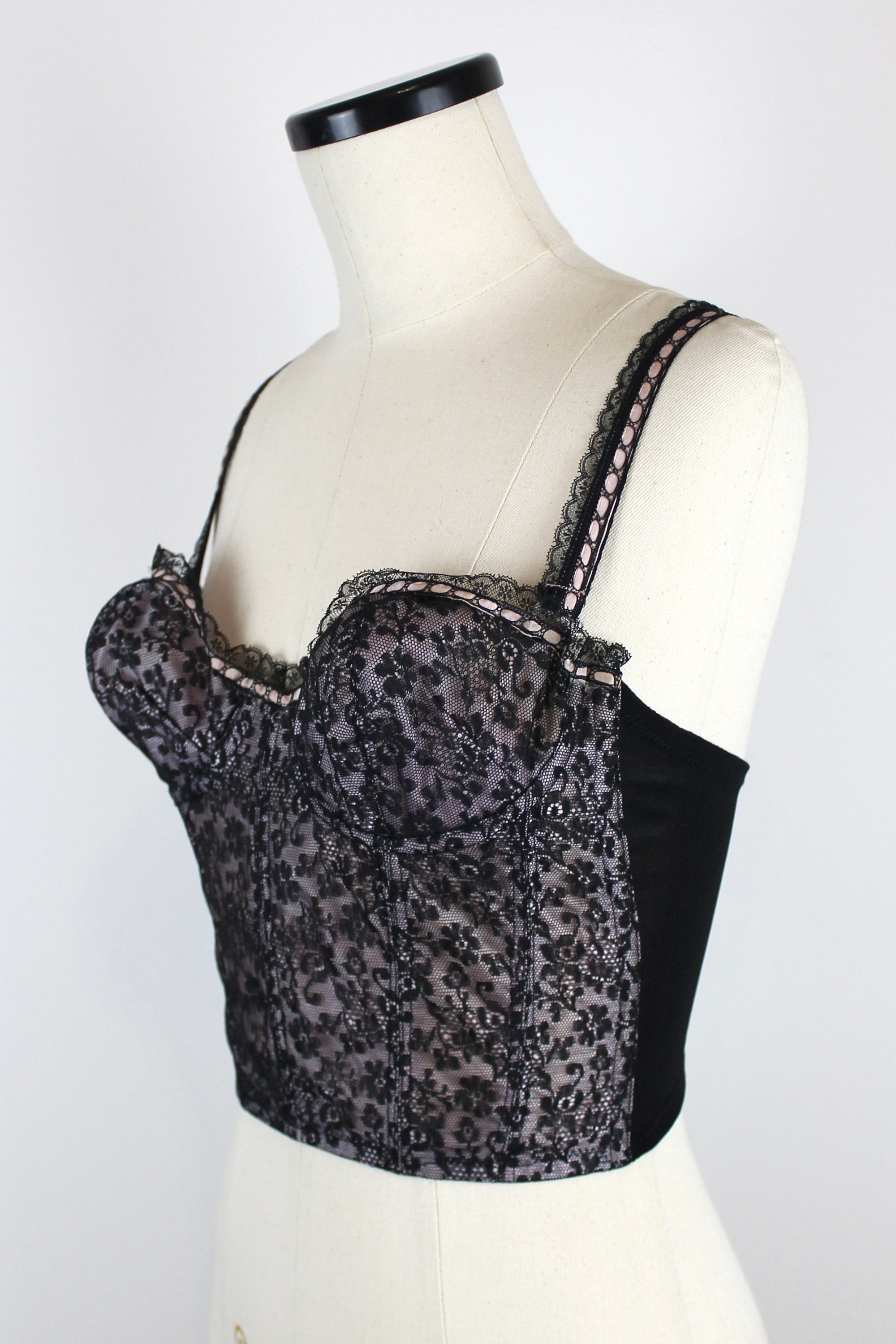 1950's Vintage Black Lace Bustier Bra, Purple Vintage Brassiere ...