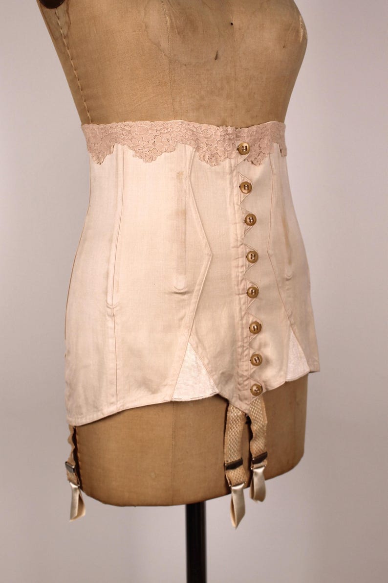 1930s Vintage UPCYCLED Corset, Pink Satin and Lace Vintage Side Lacing ...