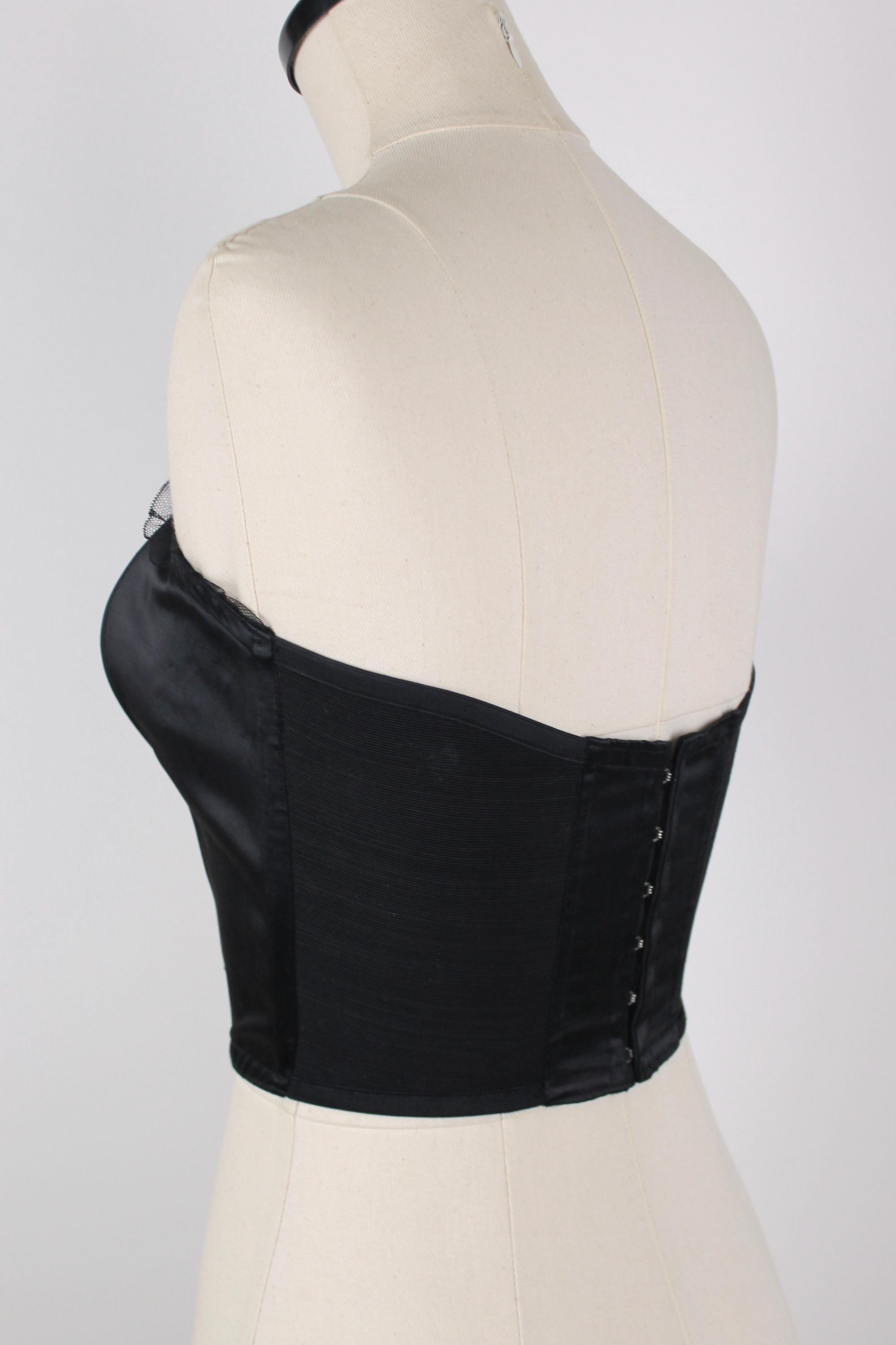 1950's Vintage Black Satin Bustier Bra, Vintage Bullet Bra, Vintage ...