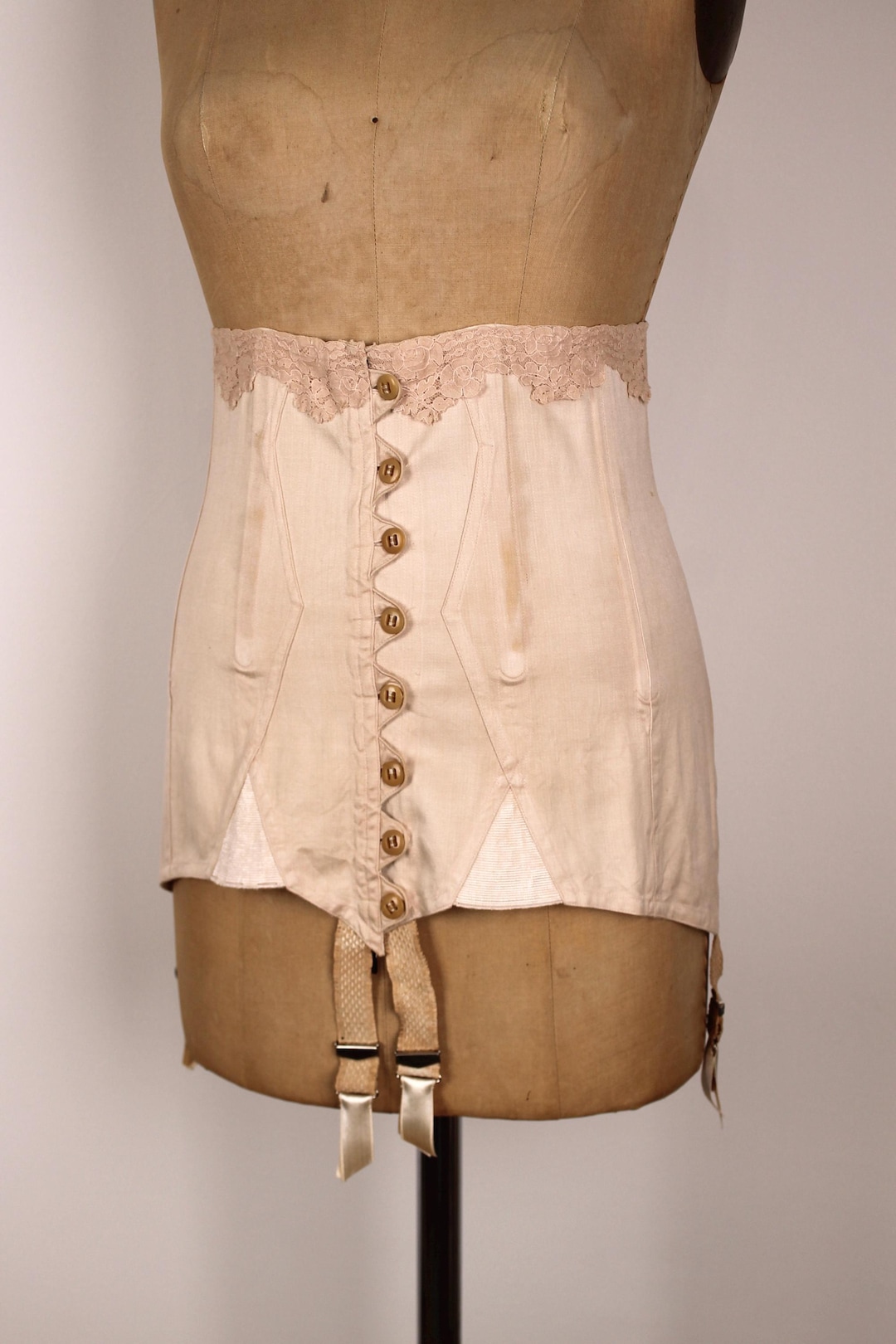 1930s Vintage UPCYCLED Corset, Pink Satin and Lace Vintage Side Lacing ...