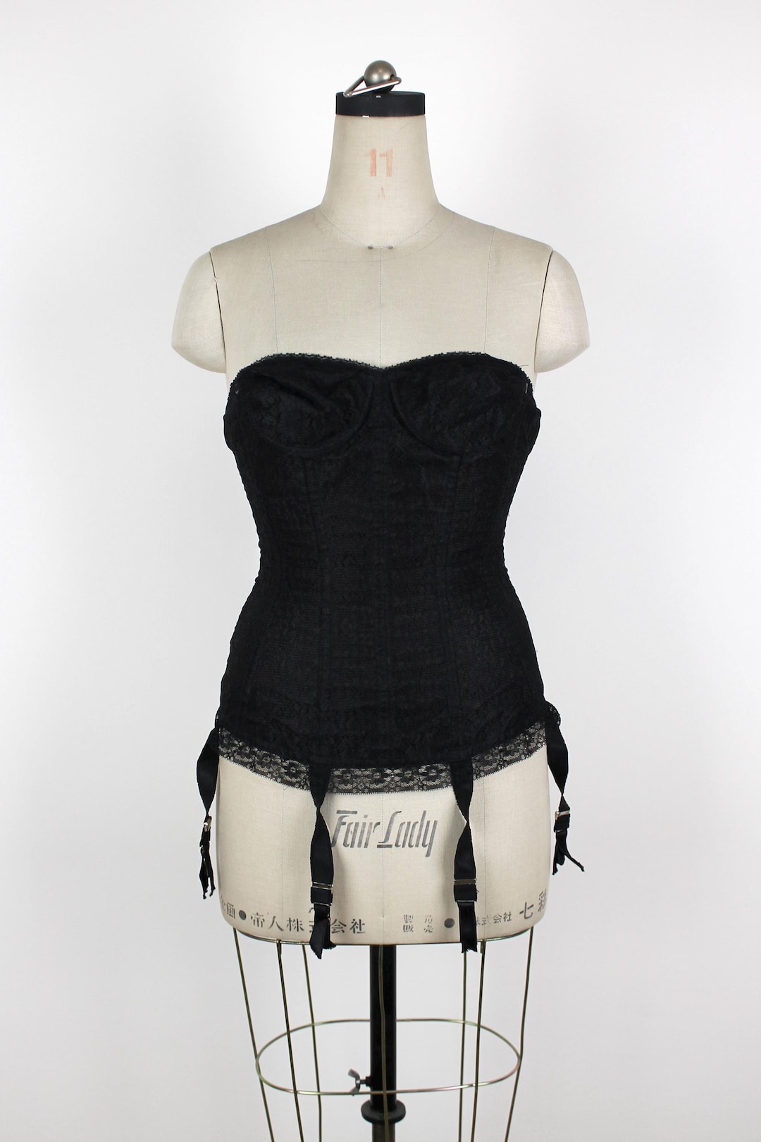 1960s Vintage Italian Lace Corset "la Piuma", Black Vintage Bustier ...