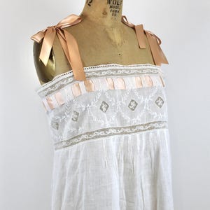 1900s Antique Cotton Chemise With Ribbon, Lace Trim Edwardian Nightgown ...