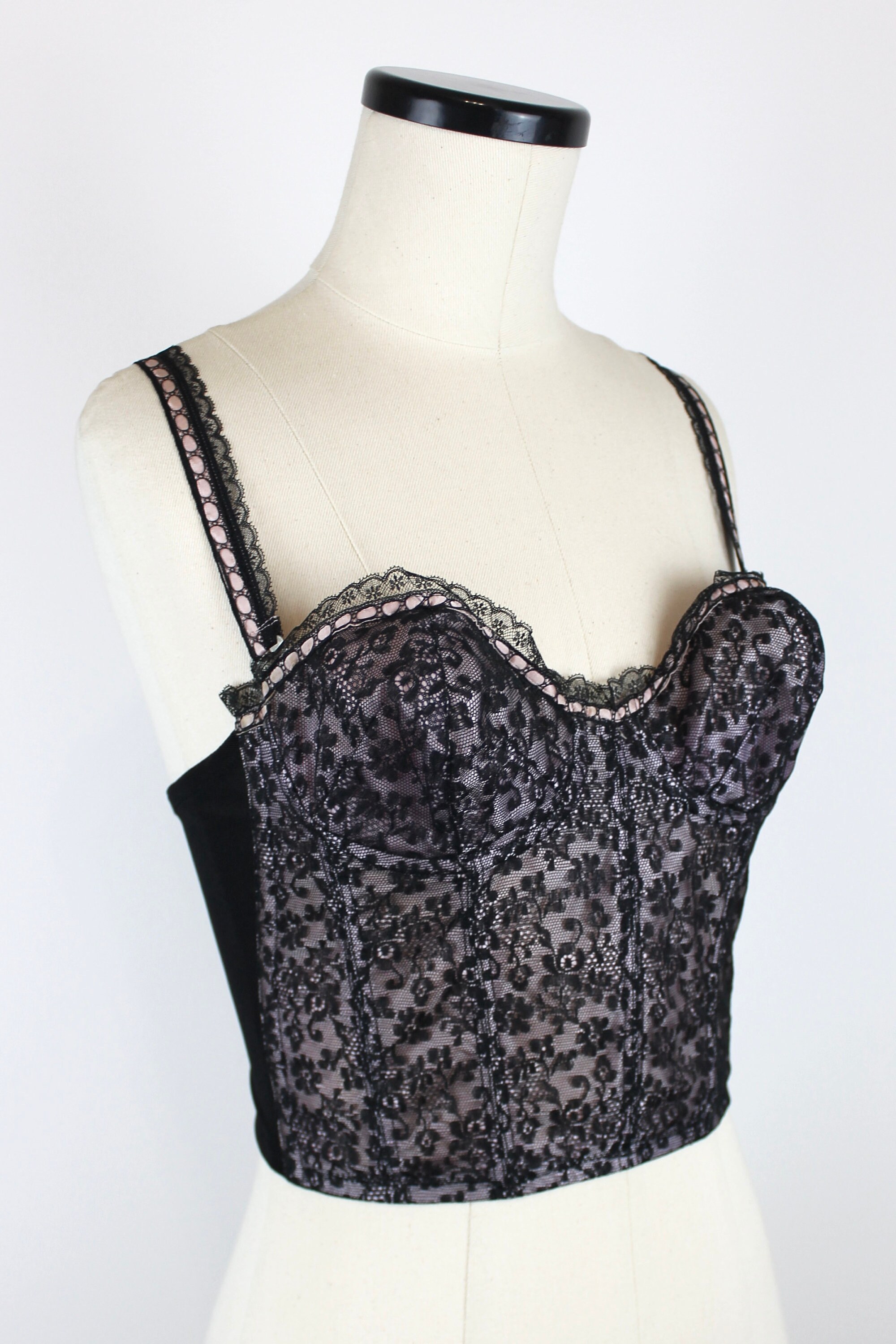 1950's Vintage Black Lace Bustier Bra, Purple Vintage Brassiere ...