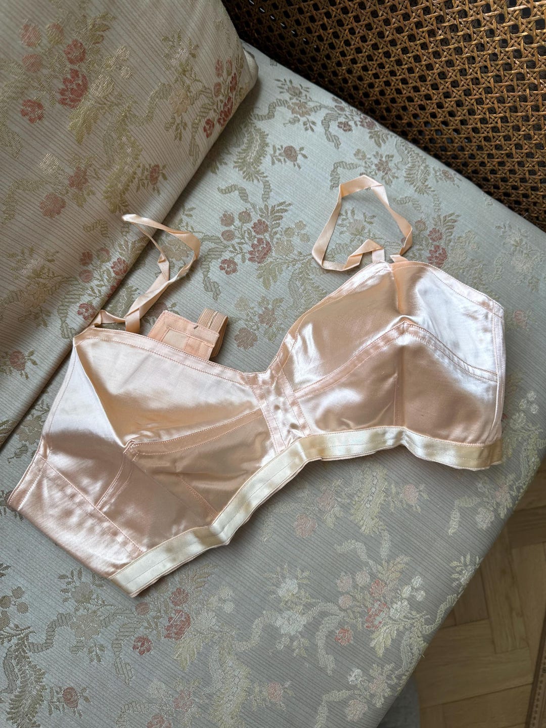 1950s Vintage Pink Satin Bra, 1950s Nude Sheer Brassiere, Bustier, Pin ...