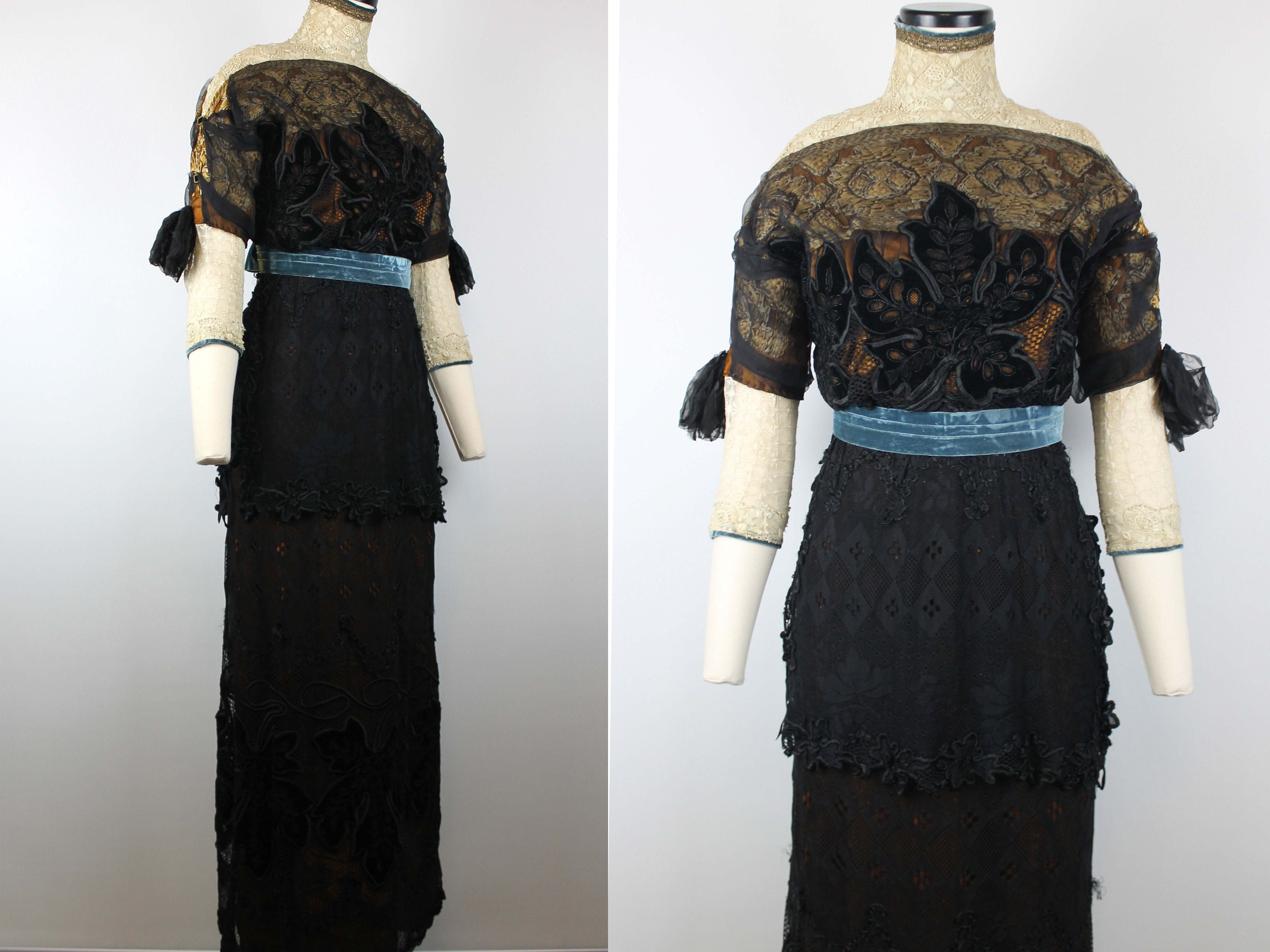 1910s Black Lace Antique Gown by M-mes Vernier-mistral, Maple Leaf ...