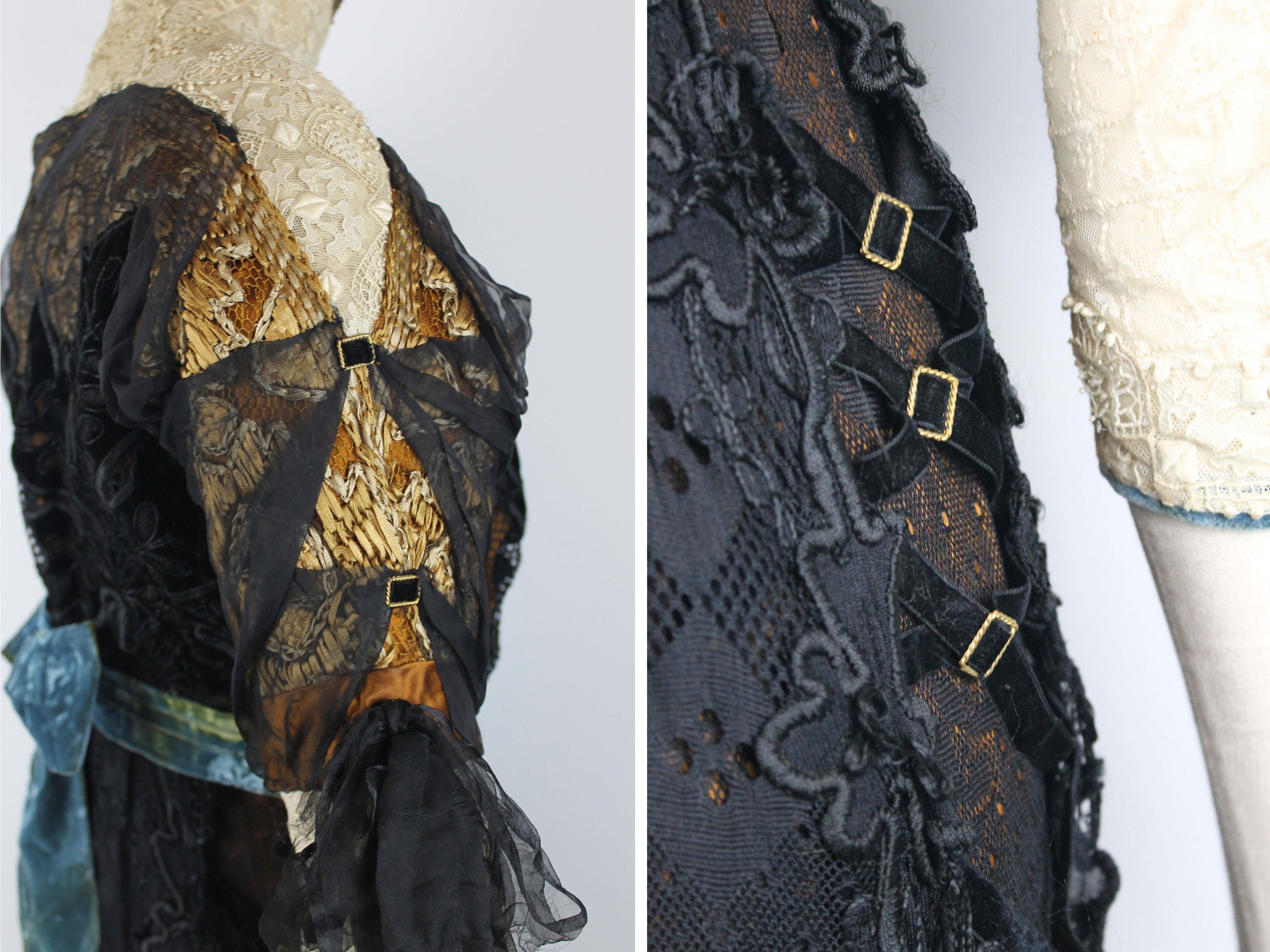 1910s Black Lace Antique Gown by M-mes Vernier-mistral, Maple Leaf ...