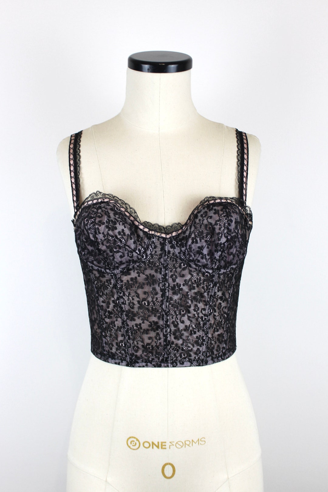 1950's Vintage Black Lace Bustier Bra, Purple Vintage Brassiere ...