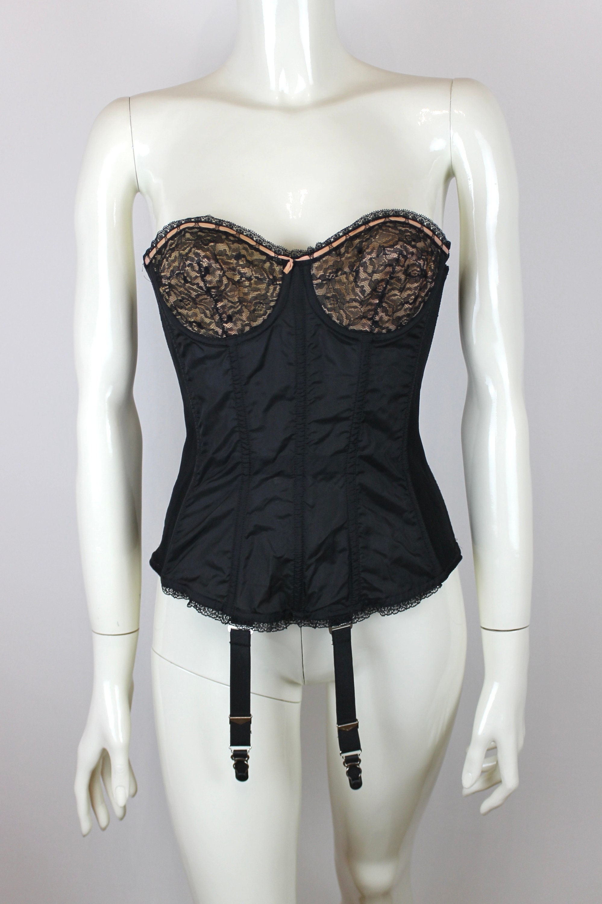 1960s Vintage Black Bustier Corset "triumph", Black Retro Brassiere ...