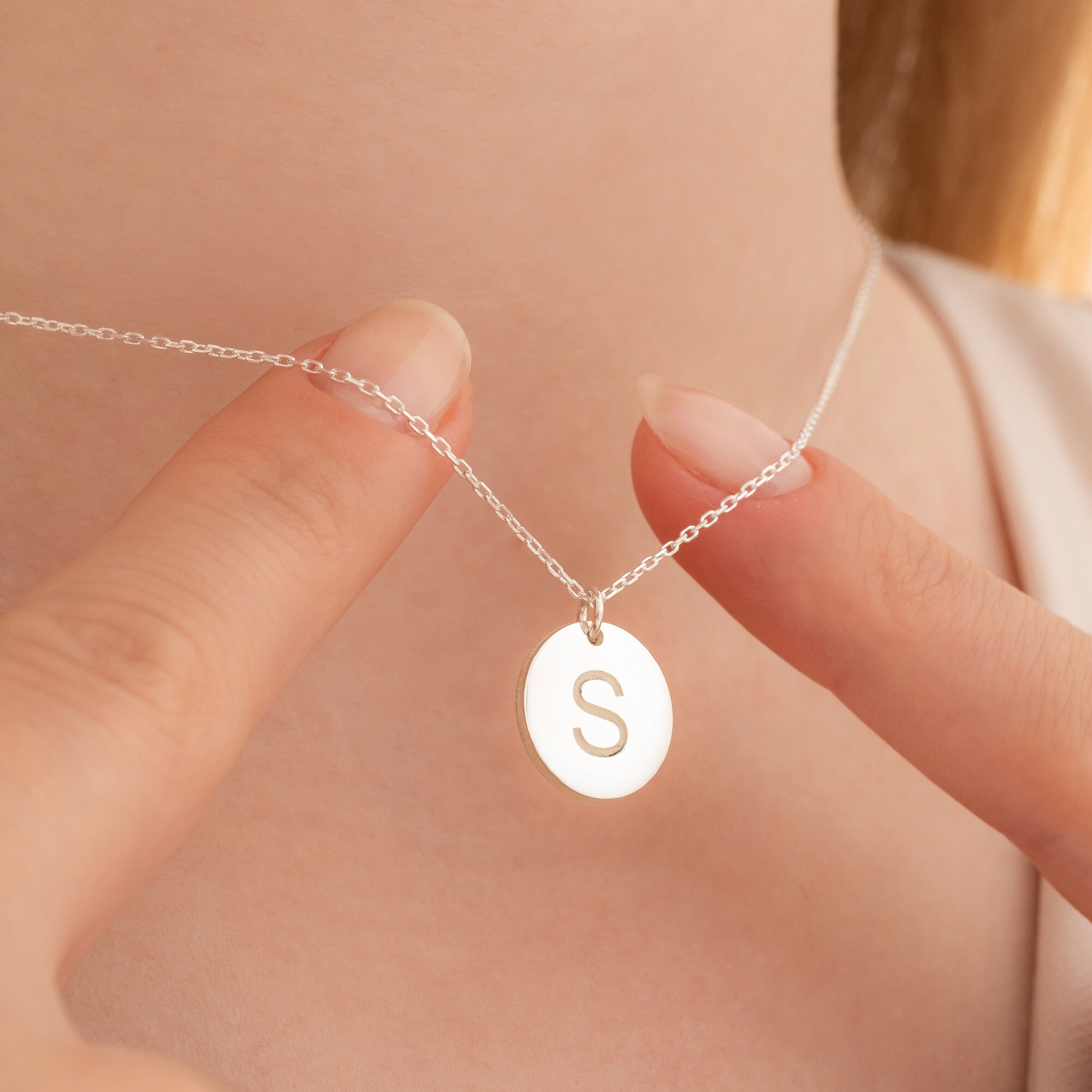 Initial Disc Necklace, Custom Engrave Disc Necklace, Personalized Disc ...