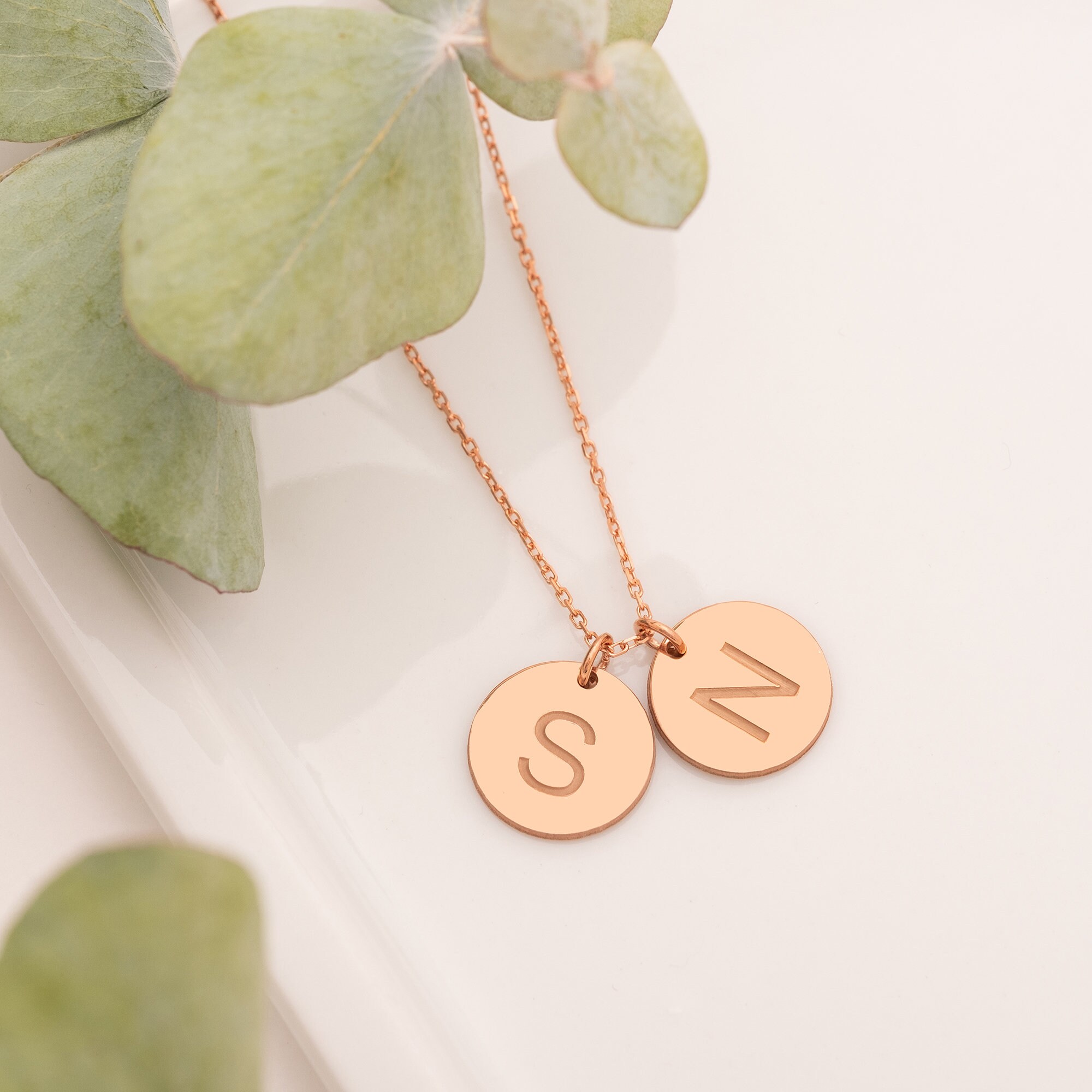 Initial Disc Necklace, Custom Engrave Disc Necklace, Personalized Disc ...