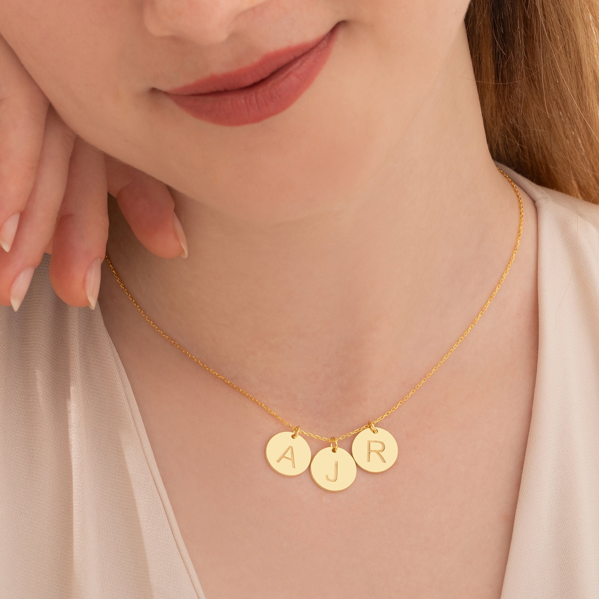 Initial Disc Necklace, Custom Engrave Disc Necklace, Personalized Disc ...
