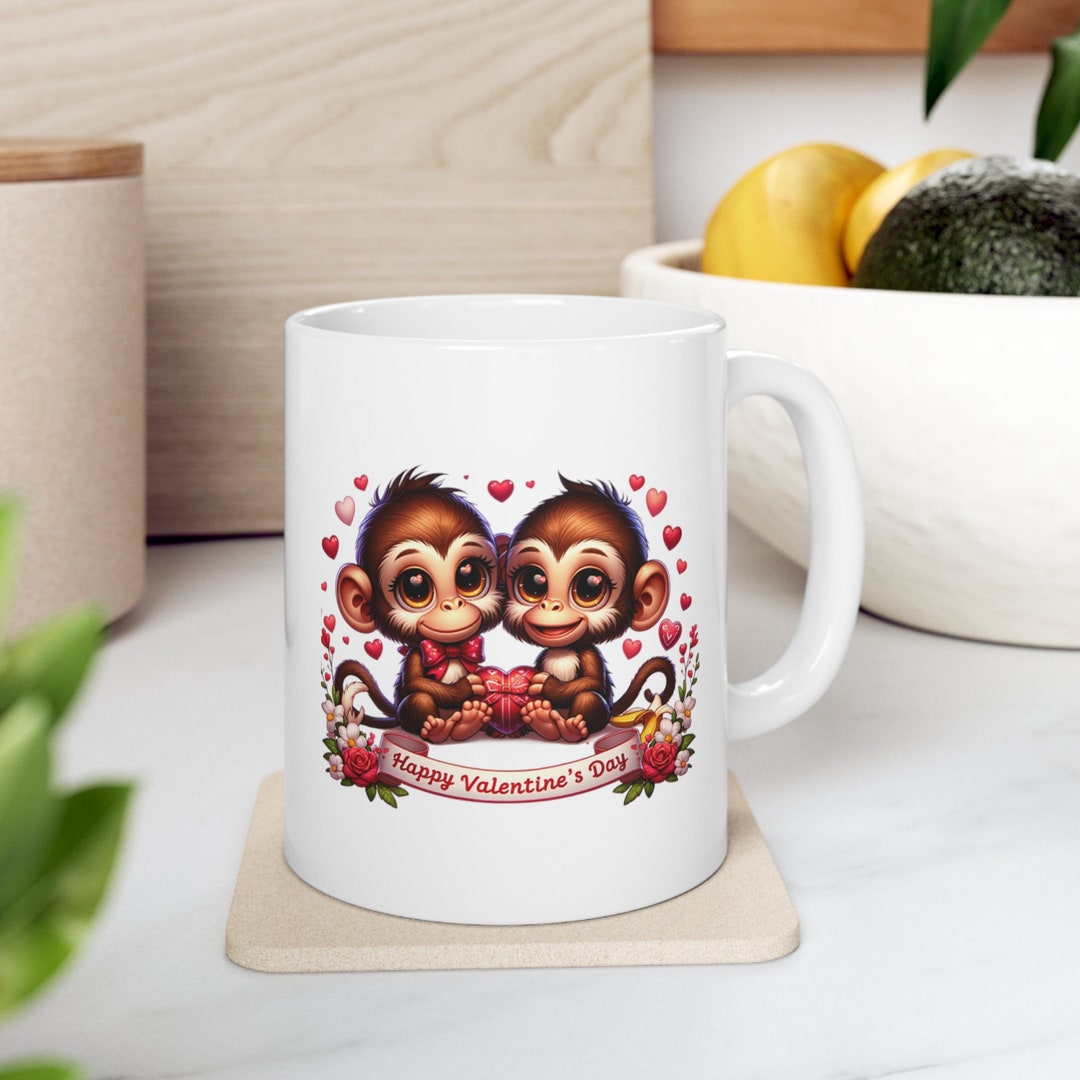 Monkeying Around Love Playful Monkeys Valentine's Day Mug Ceramic Mug ...