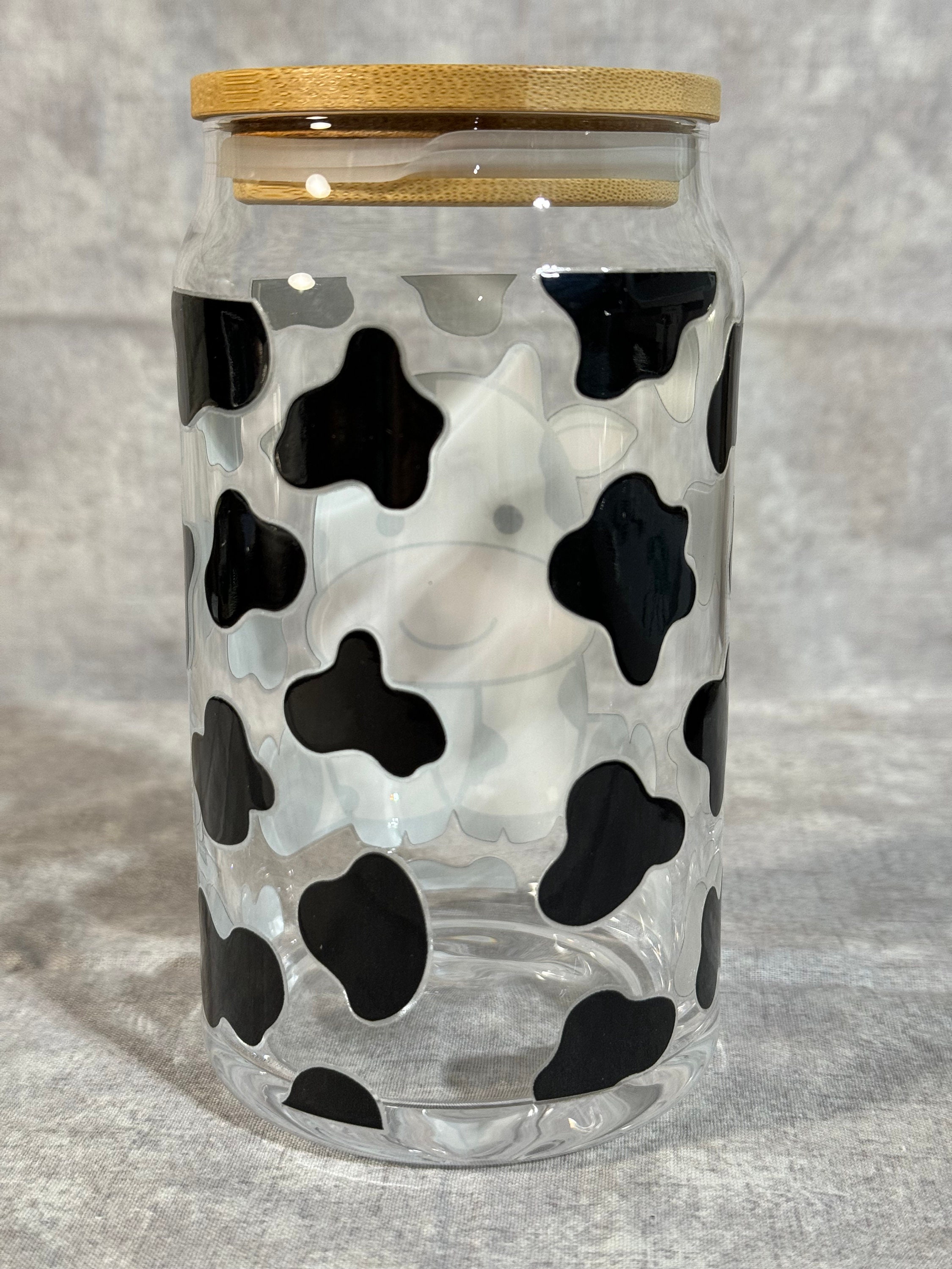 Cow Print Glass Cup - Etsy