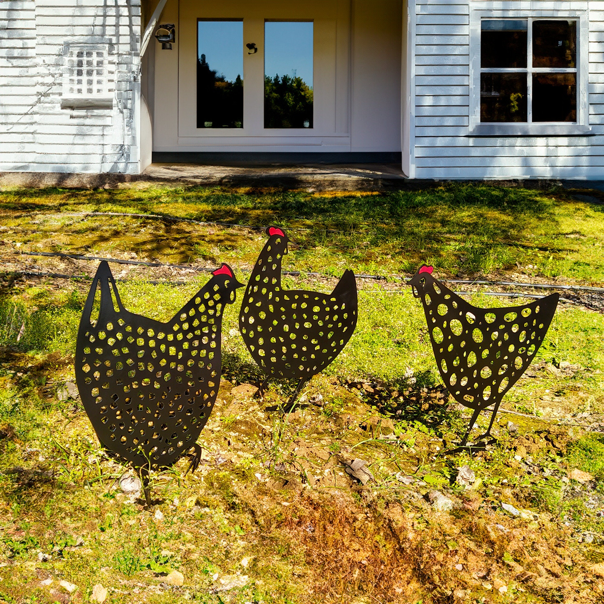 Metal Garden Art Chicken Family Yard Decoration - Etsy