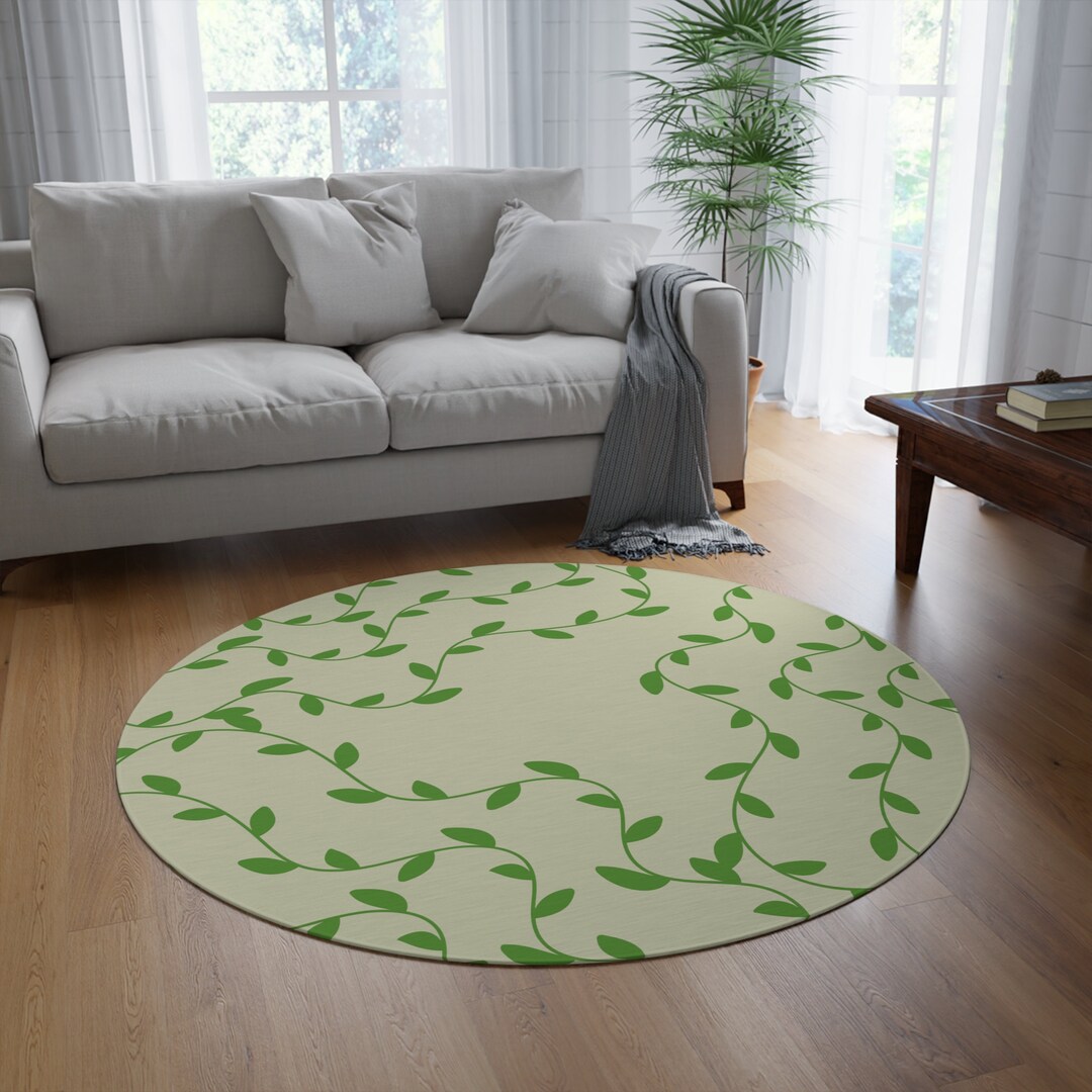 Round Rug, Plant Rug, Green Round Rug, Area Rug, Calming Corner Rug ...