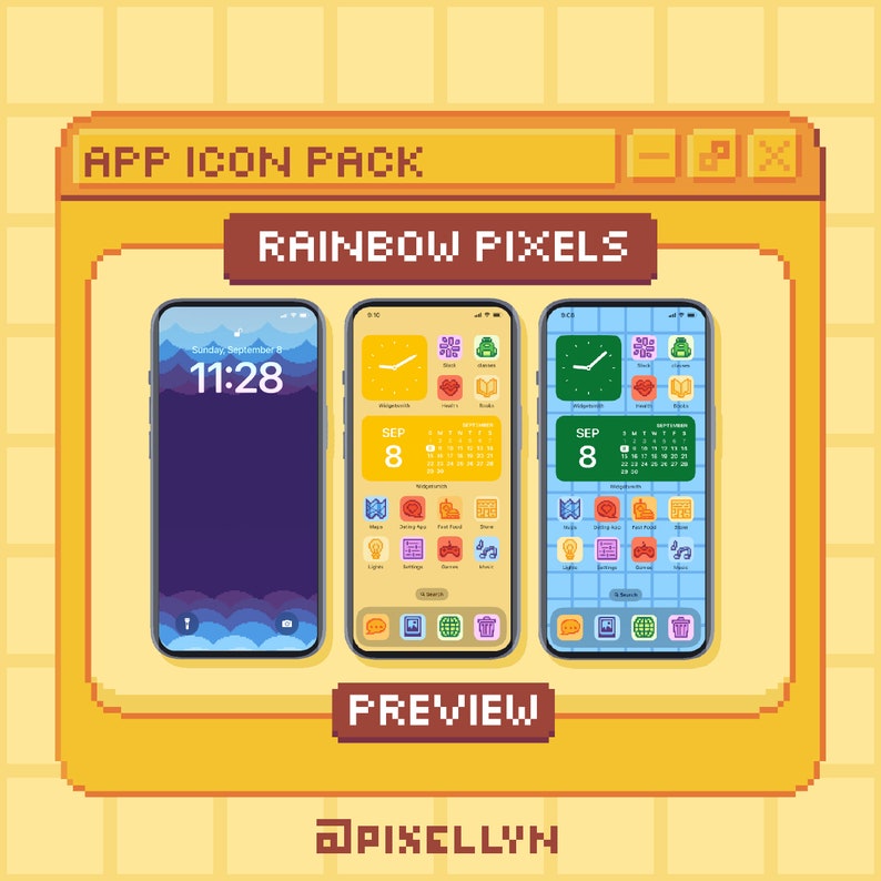 Rainbow Pixels Theme Icon and Wallpaper Pack Cute Pixel Aesthetic / Ios ...