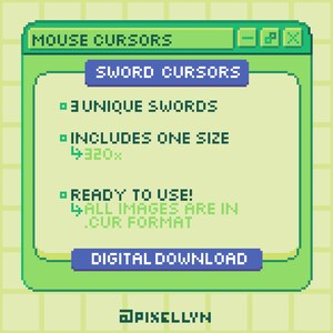 Sword Mouse Cursors 3 Custom Designs / Cute Pixel Aesthetic / Windows ...