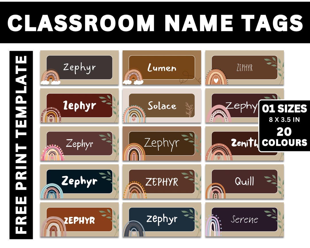 Earthy Boho Rainbow Student Desk Plates Classroom Name Decor Plates ...