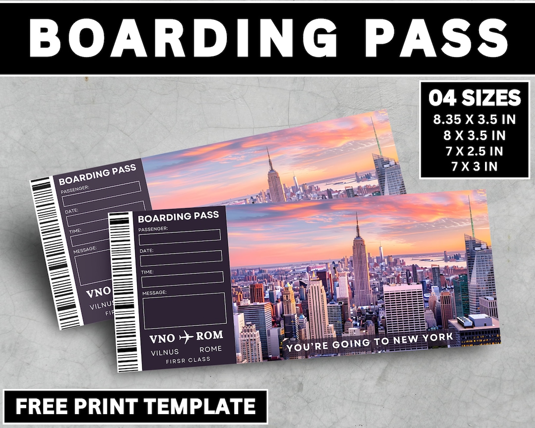 Boarding Pass New York, Surprise Boarding Pass Template, Surprise Trip ...