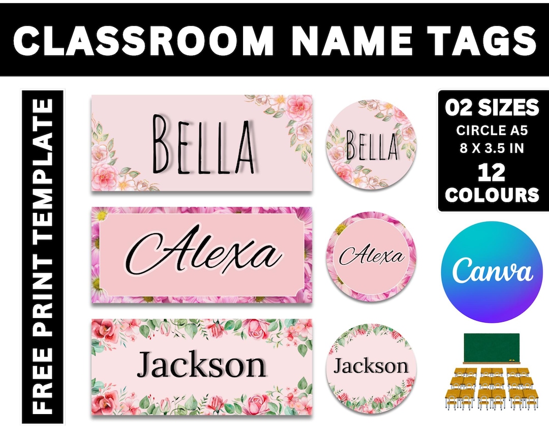 Classroom Name Tags Template Eucalyptus Greenery Botanical Editable ...