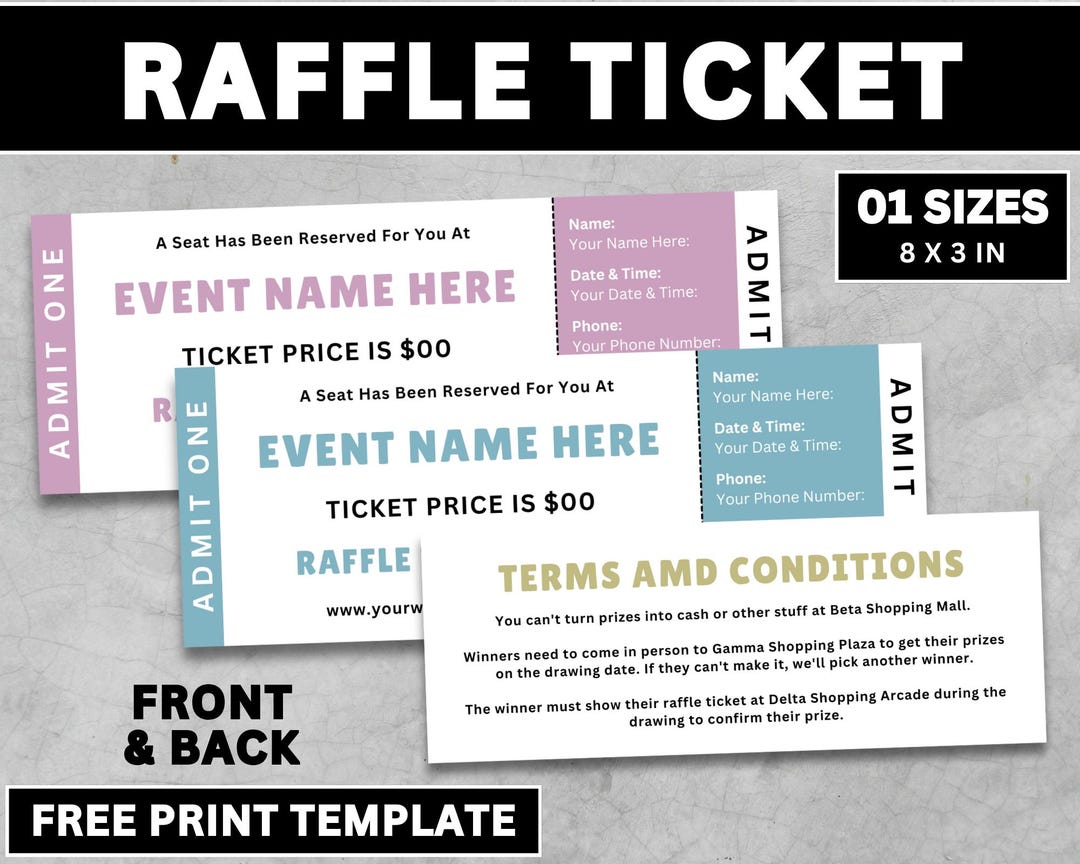 Editable Raffle Ticket, Customizable Raffle Ticket, Event Raffle Ticket ...