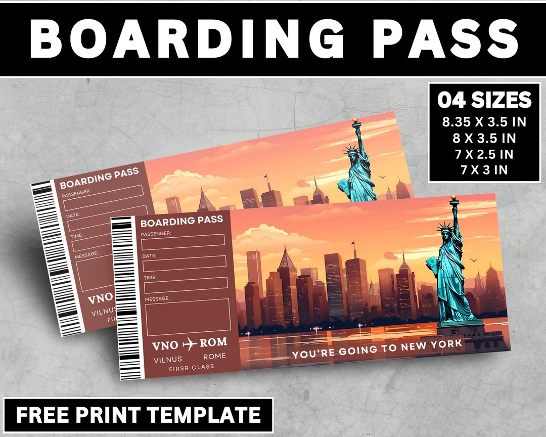 Boarding Pass New York, Surprise Boarding Pass Template, Surprise Trip ...