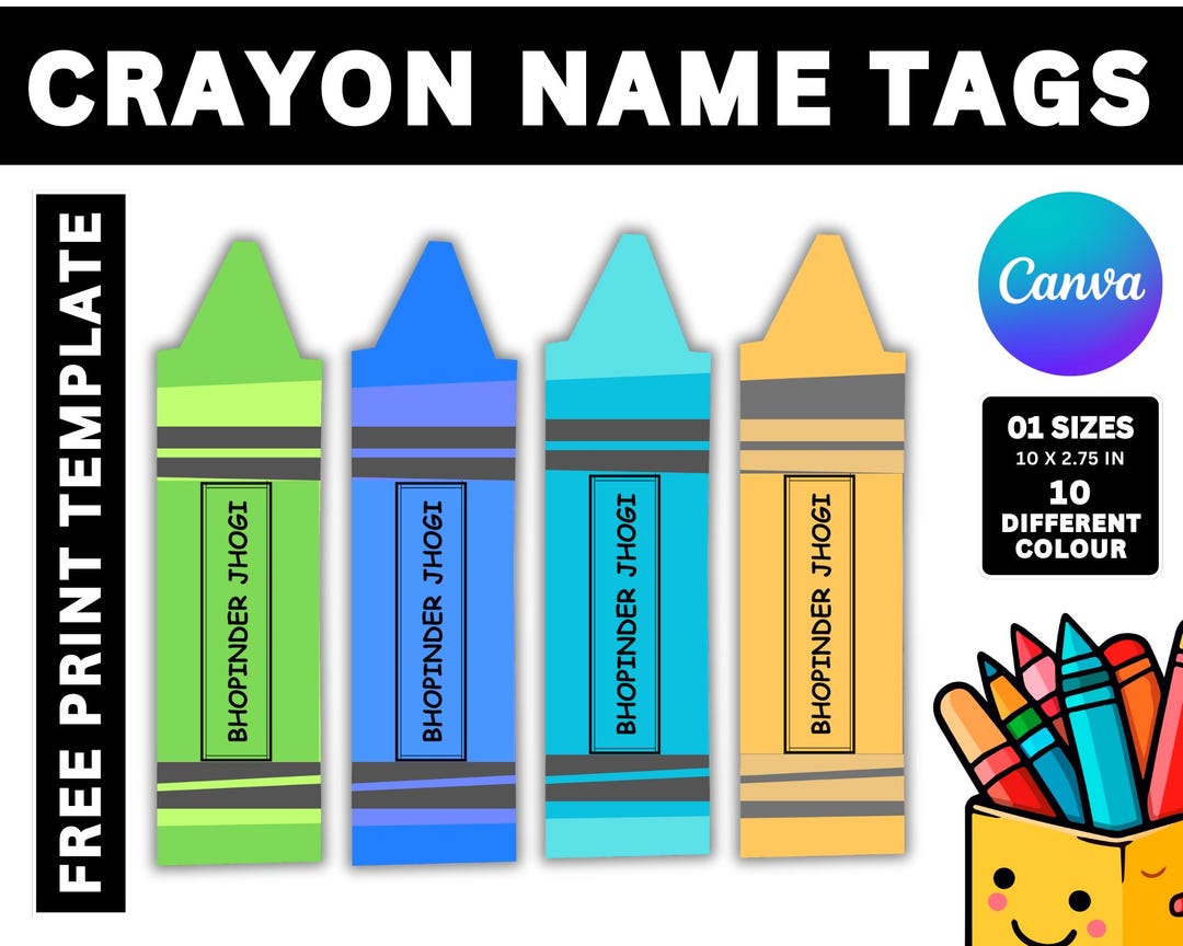 Crayon Name Tags Crayon Desk Plate Student Desk Plates Printable ...