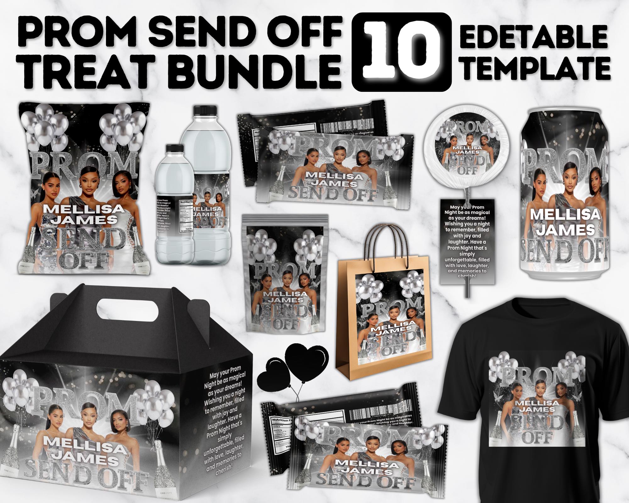 Prom Send off Treat Packaging, Prom Template Bundle, Pink & Silver Prom ...