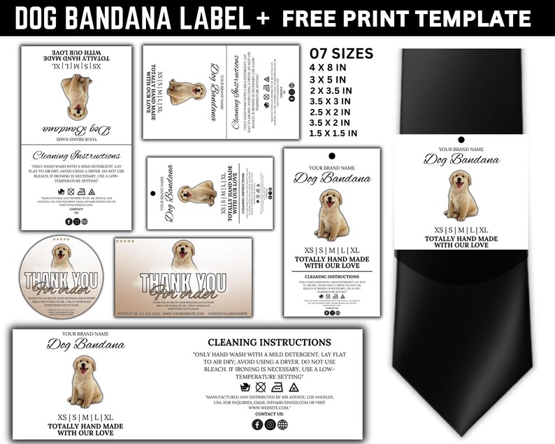 Editable Dog Bandana Label Template, Fold Over Tag, DIY Pet Bandana ...