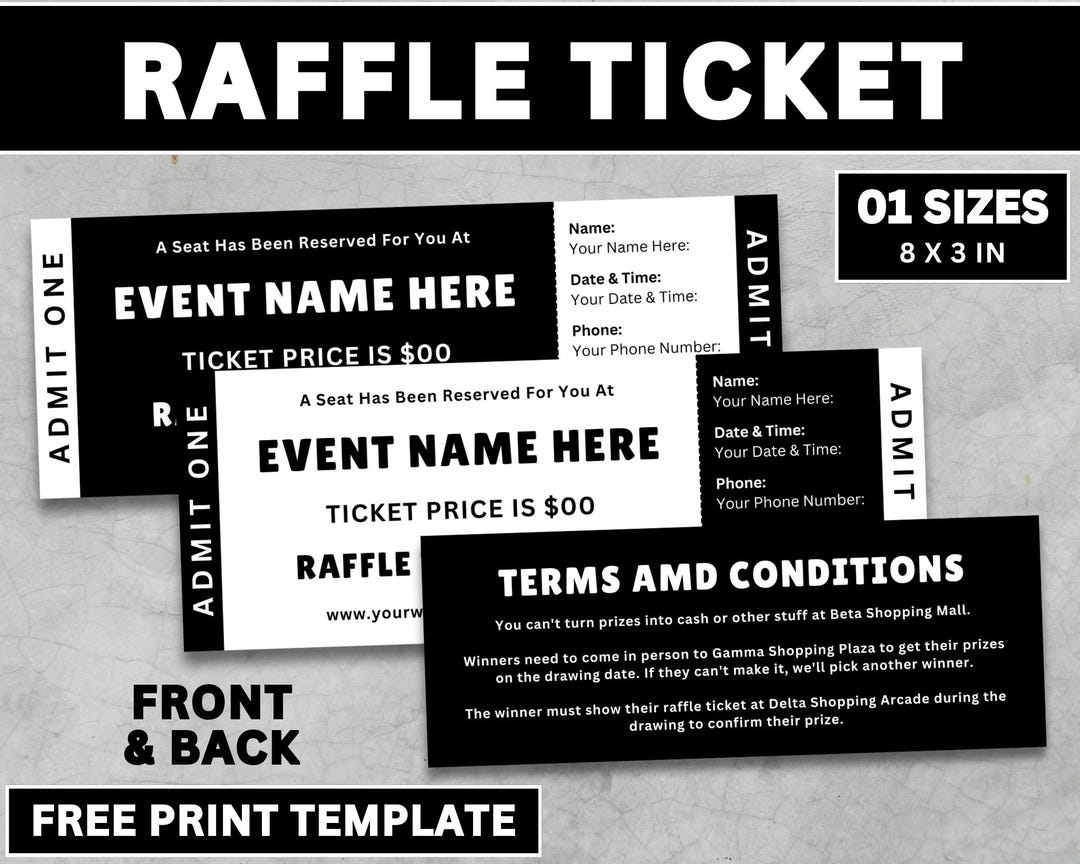 Editable Raffle Ticket, Customizable Raffle Ticket, Event Raffle Ticket ...