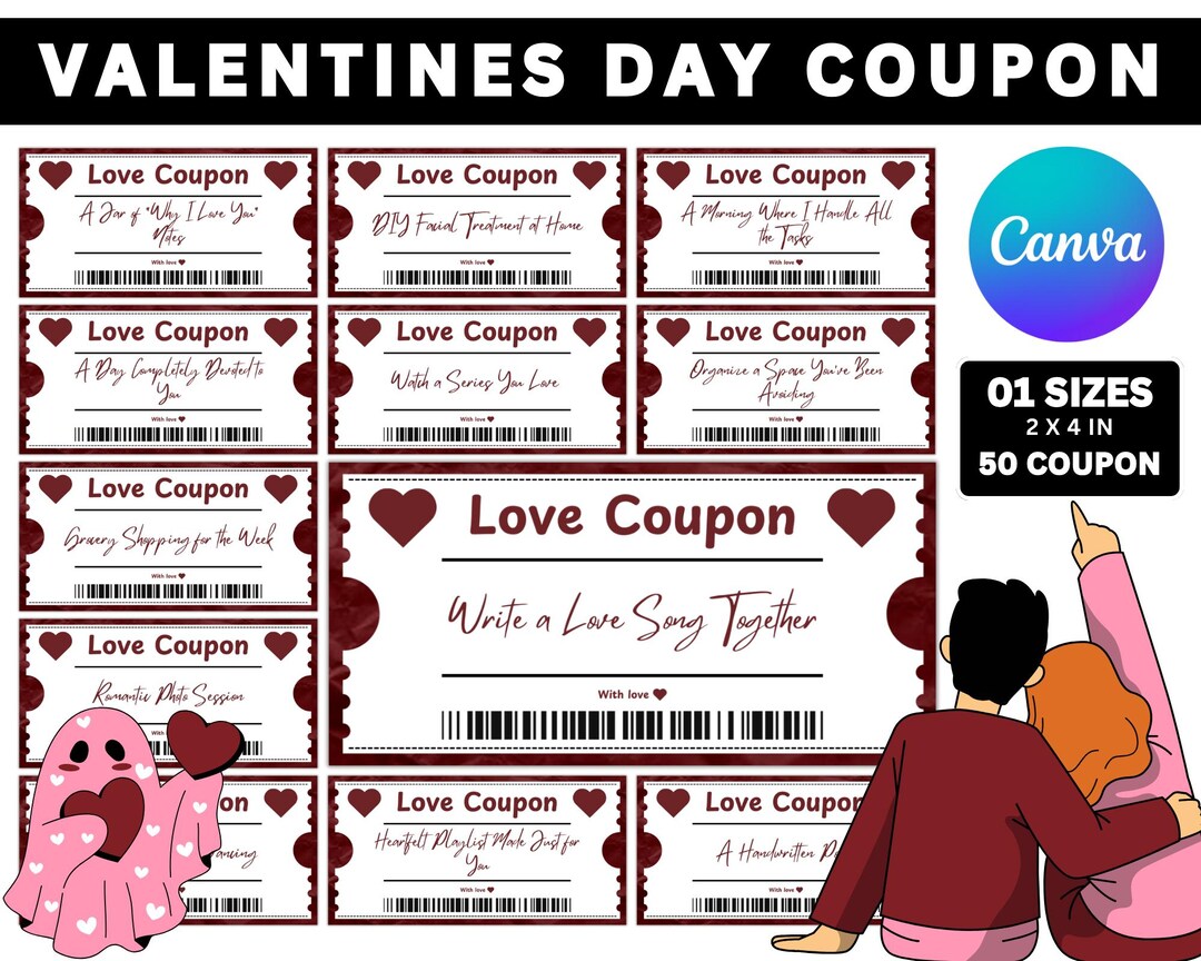 Printable Love Coupons Book for Her or Him, Customizable Valentines Day ...