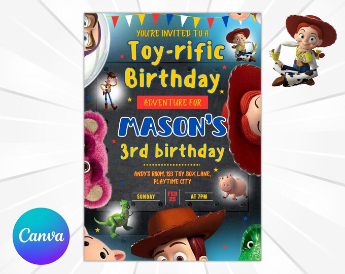 Plantilla de invitación de cumpleaños de Toy Story, invitación de Toy ...