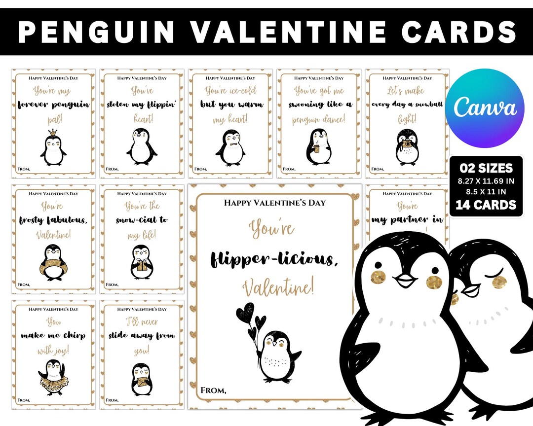 Editable Penguin Valentines Printable Penguin Valentine Charming ...