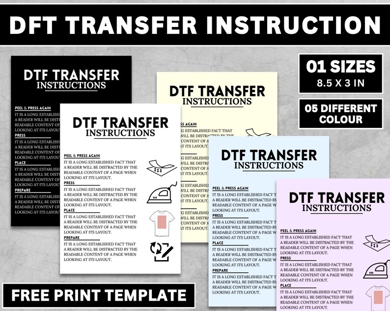 Editable DTF Transfer Instruction Card, Canva Template, Direct to ...