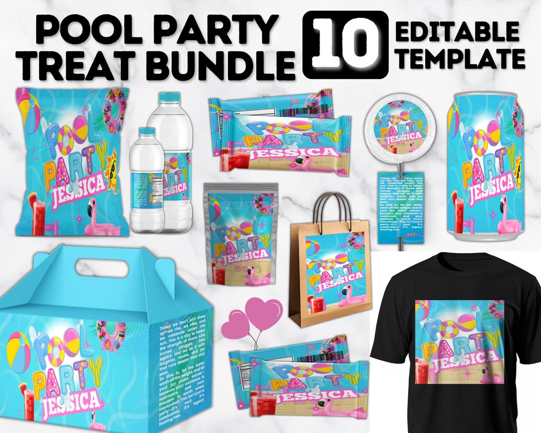 Pool Party Bundle: Editable Printable Decorations (digital Download) - Etsy